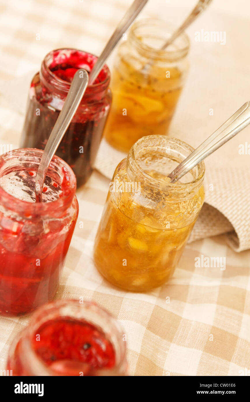 different jars full of fruity jam Stock Photo - Alamy