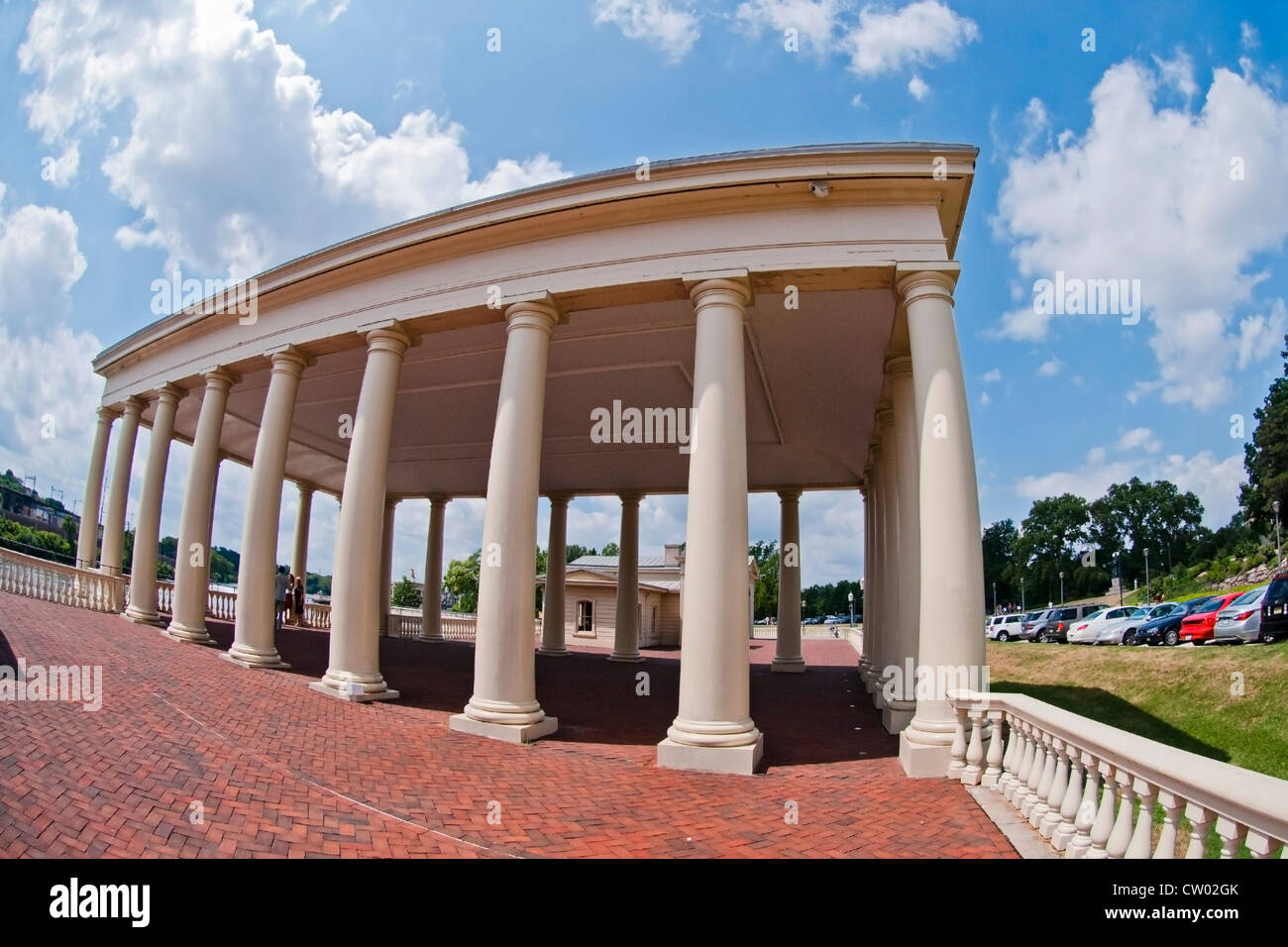 Colonnade of neoclassical buildings of The Fairmount Water Works on the ...