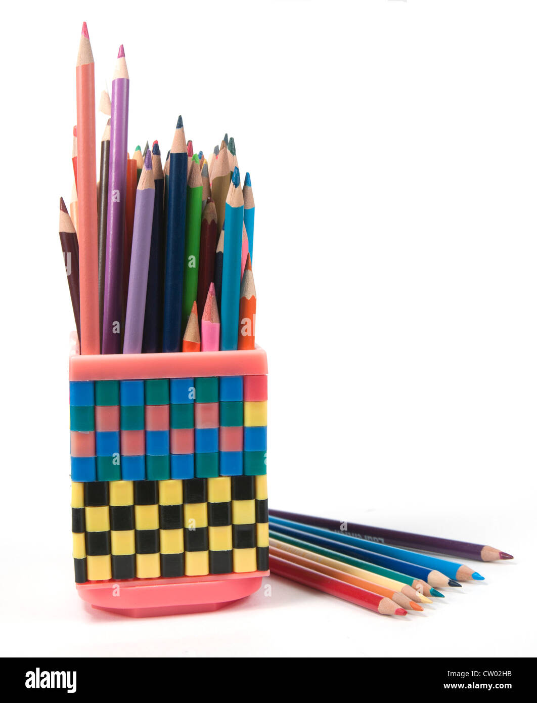 colored pencils in a plastic box Stock Photo - Alamy