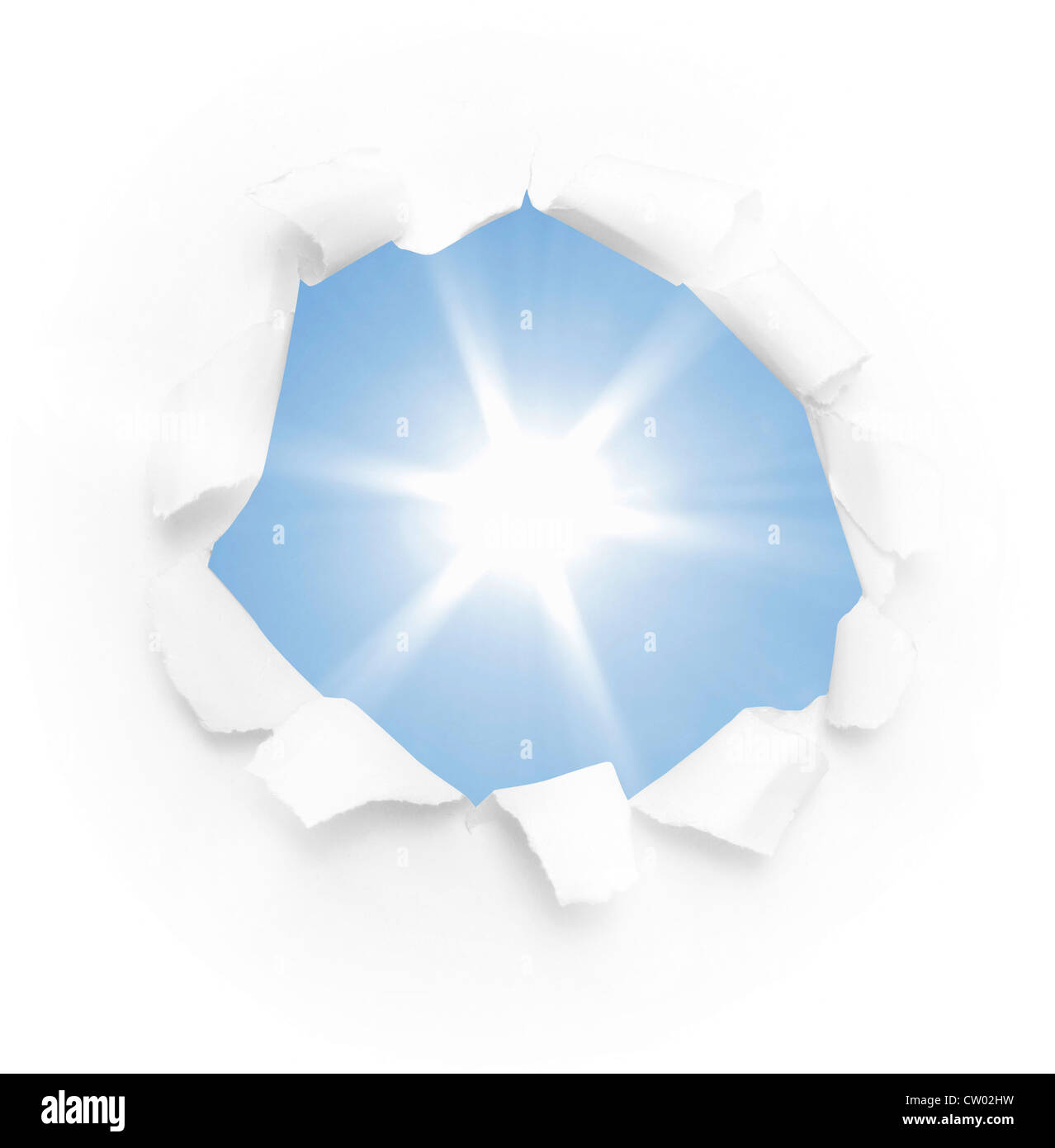 Sun breaks through paper hole Stock Photo - Alamy