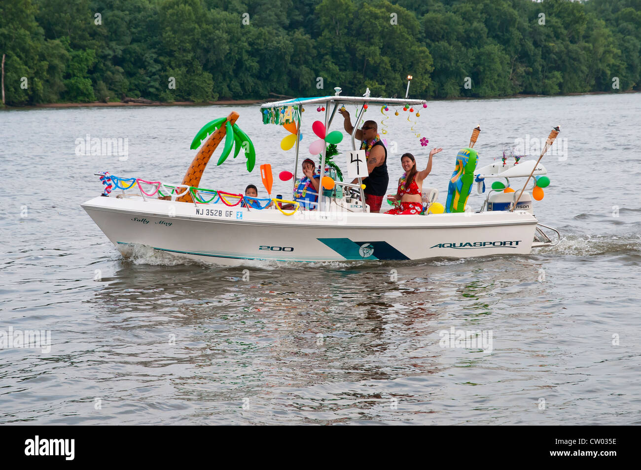 Floating boat on Delaware river, Bristol , Pennsylvania, USA Stock ...