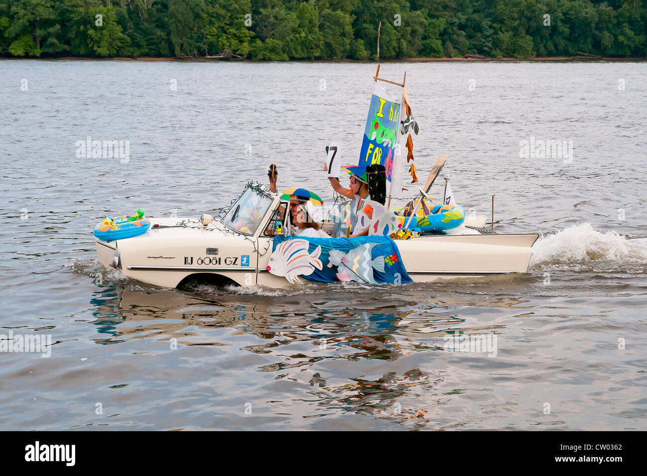 Amphibian car floating, Delaware river, Bristol , Pennsylvania, USA ...