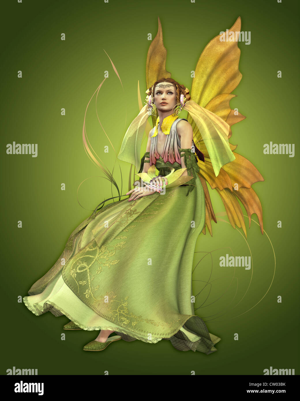 a magical fairy in a green dress Stock Photo - Alamy