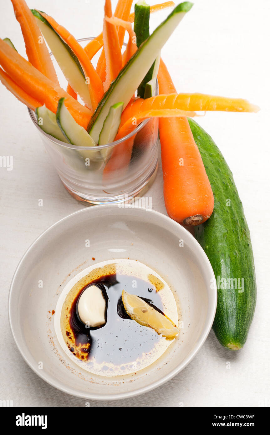 fresh raw carrot and cucumber with pinzimonio sauce italian snack ...