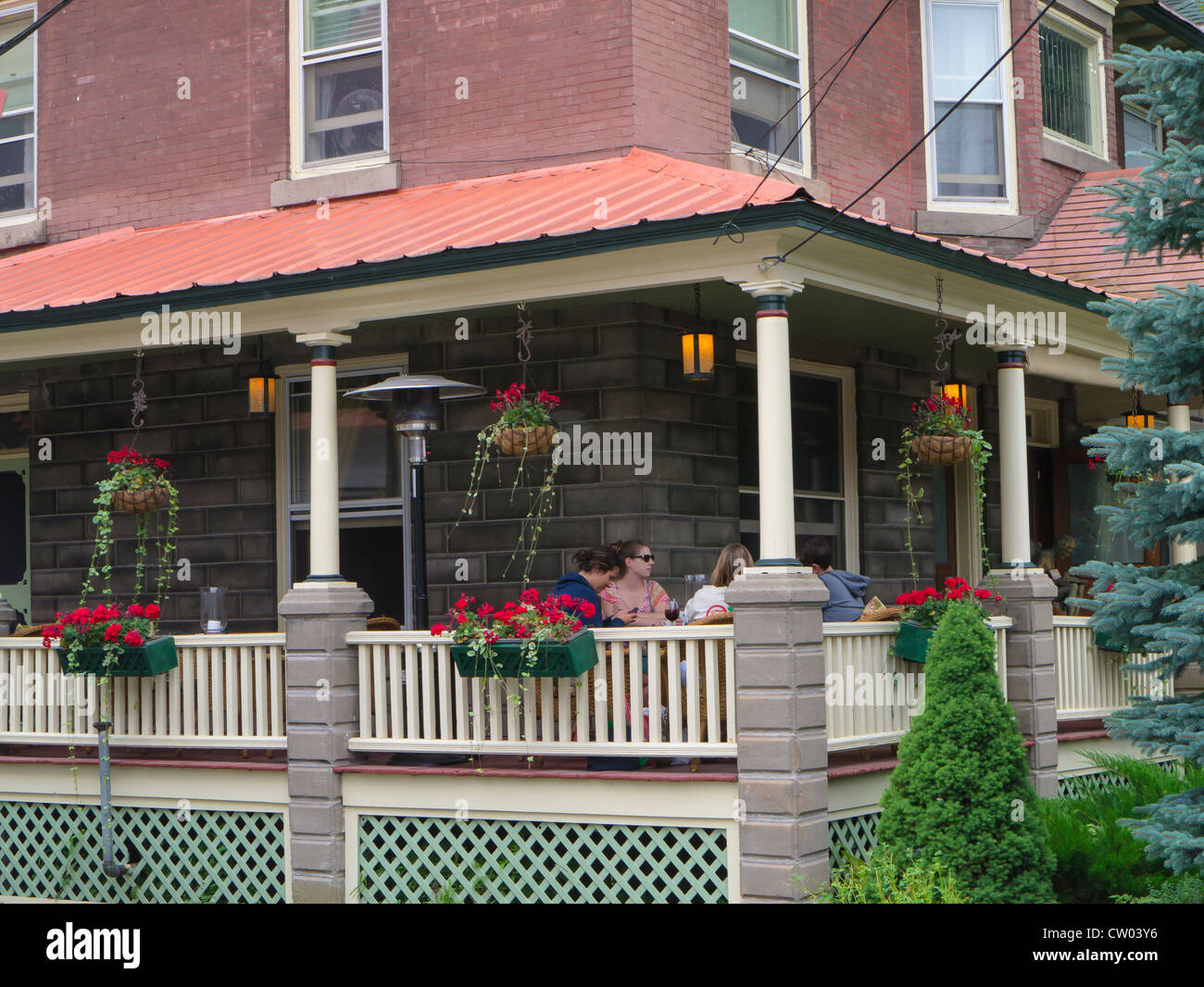 Outdoor cafe in the town of Old Forge in the Adirondack Mountains of ...