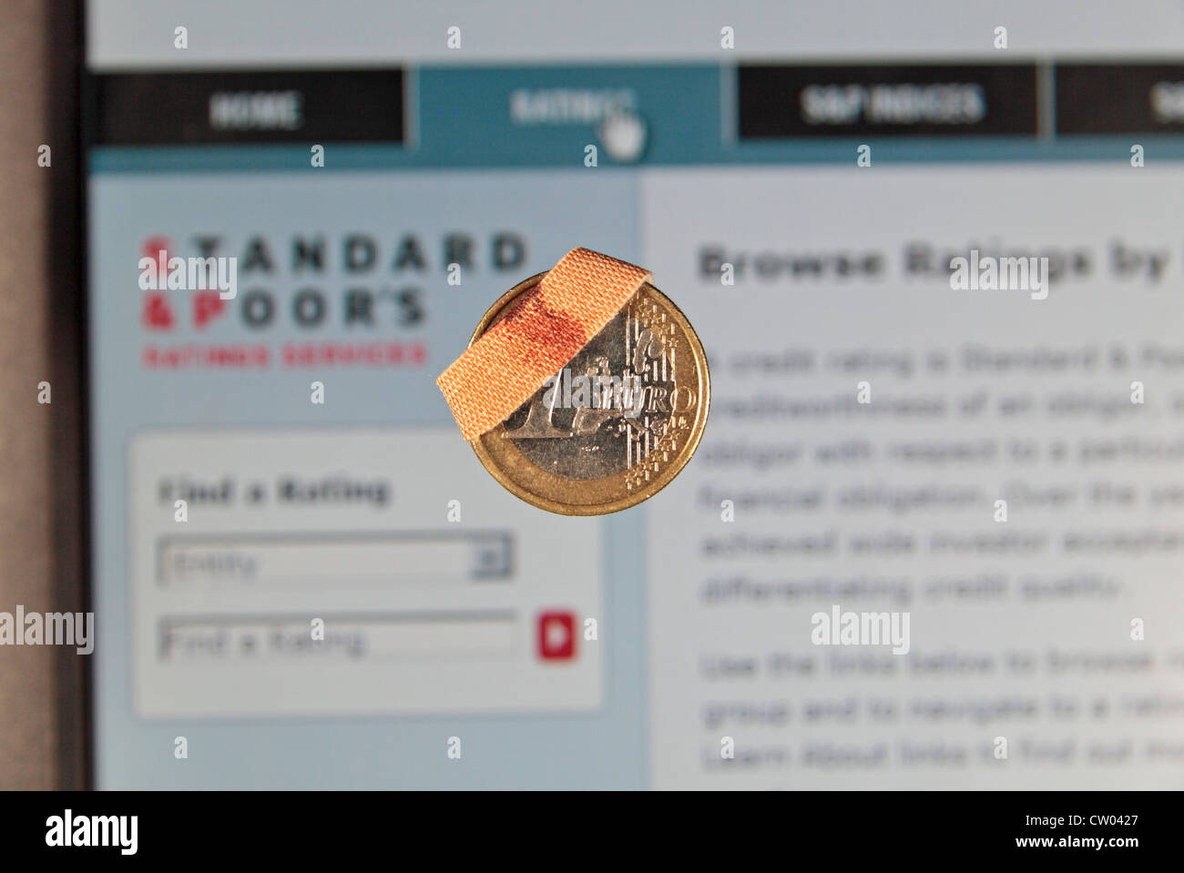 An 'injured' or 'damaged' or 'wounded' one Euro coin with the Standard ...