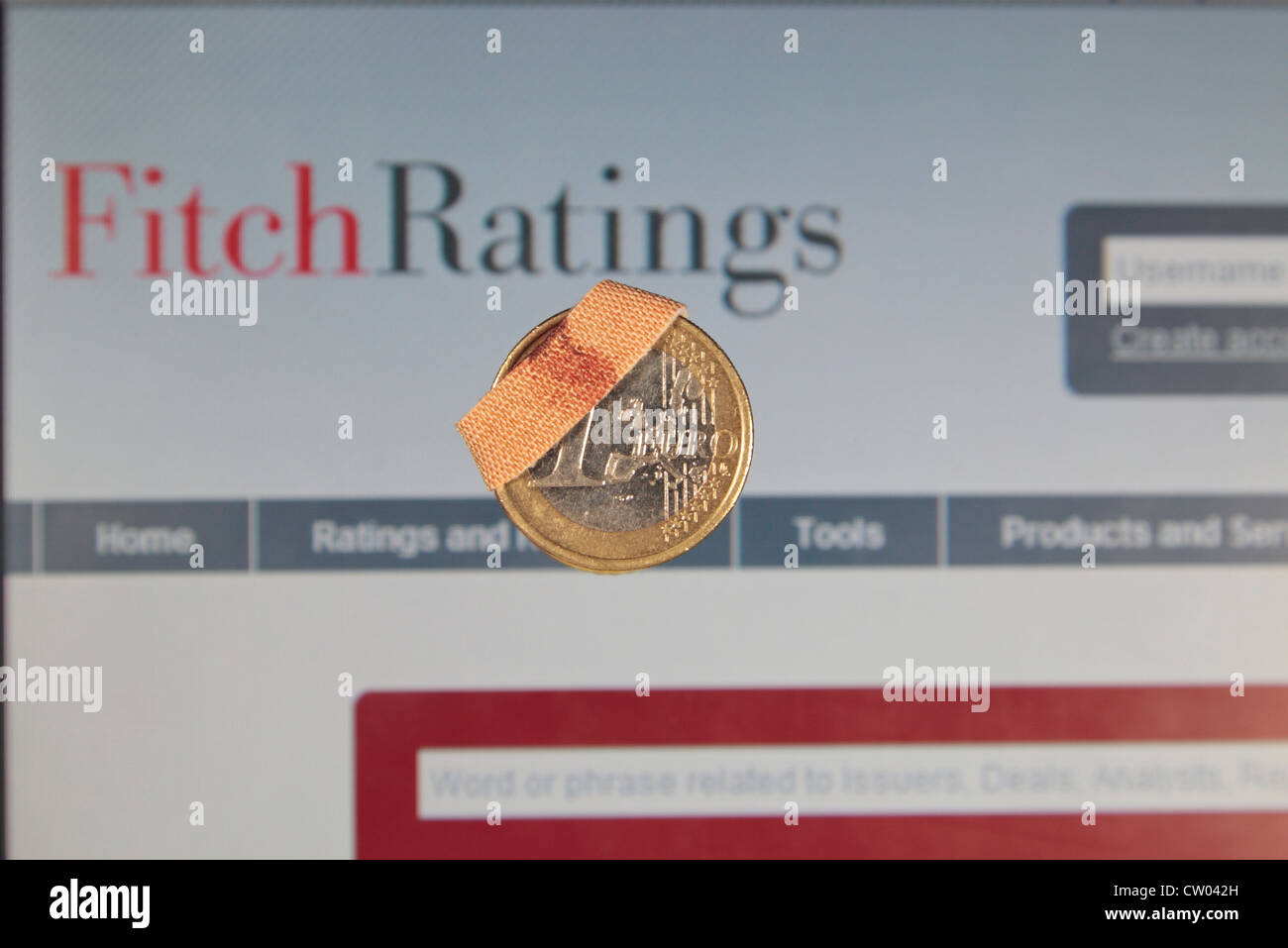 An 'injured' or 'damaged' or 'wounded' one Euro coin with the Fitch ...