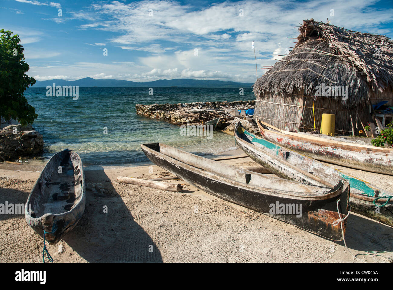San Blas Islands off the Coast of Panama. Hand dug boats native to the ...