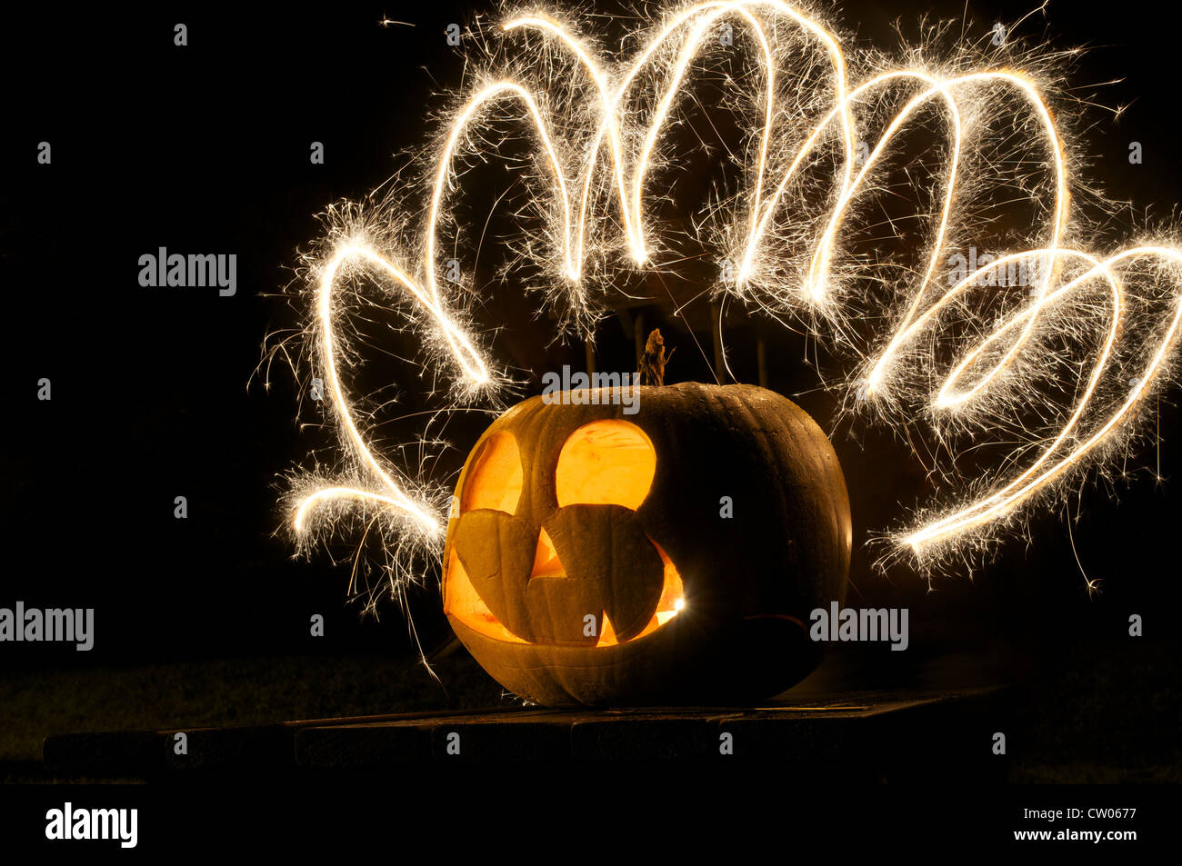 Pumpkin and fireworks Stock Photo - Alamy