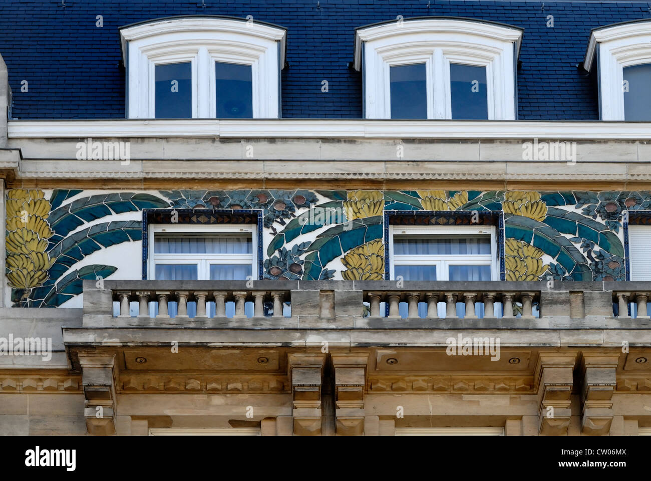 Brussels, Belgium. Art nouveau detail on facade of 75-79 Rue Antoine ...