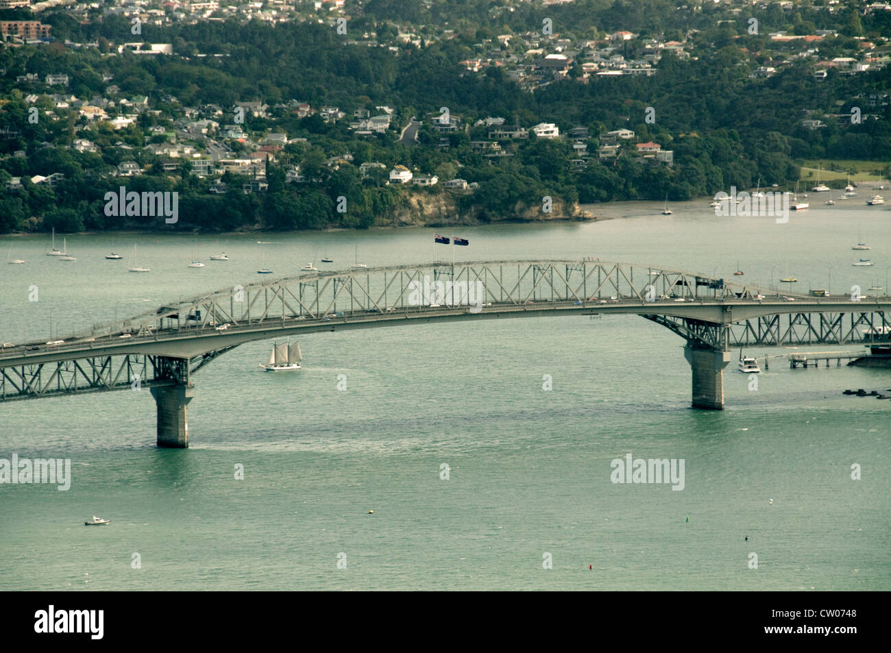 Auckland Harbour Bridge across Waitemata Bay in Auckland, New Zealand ...