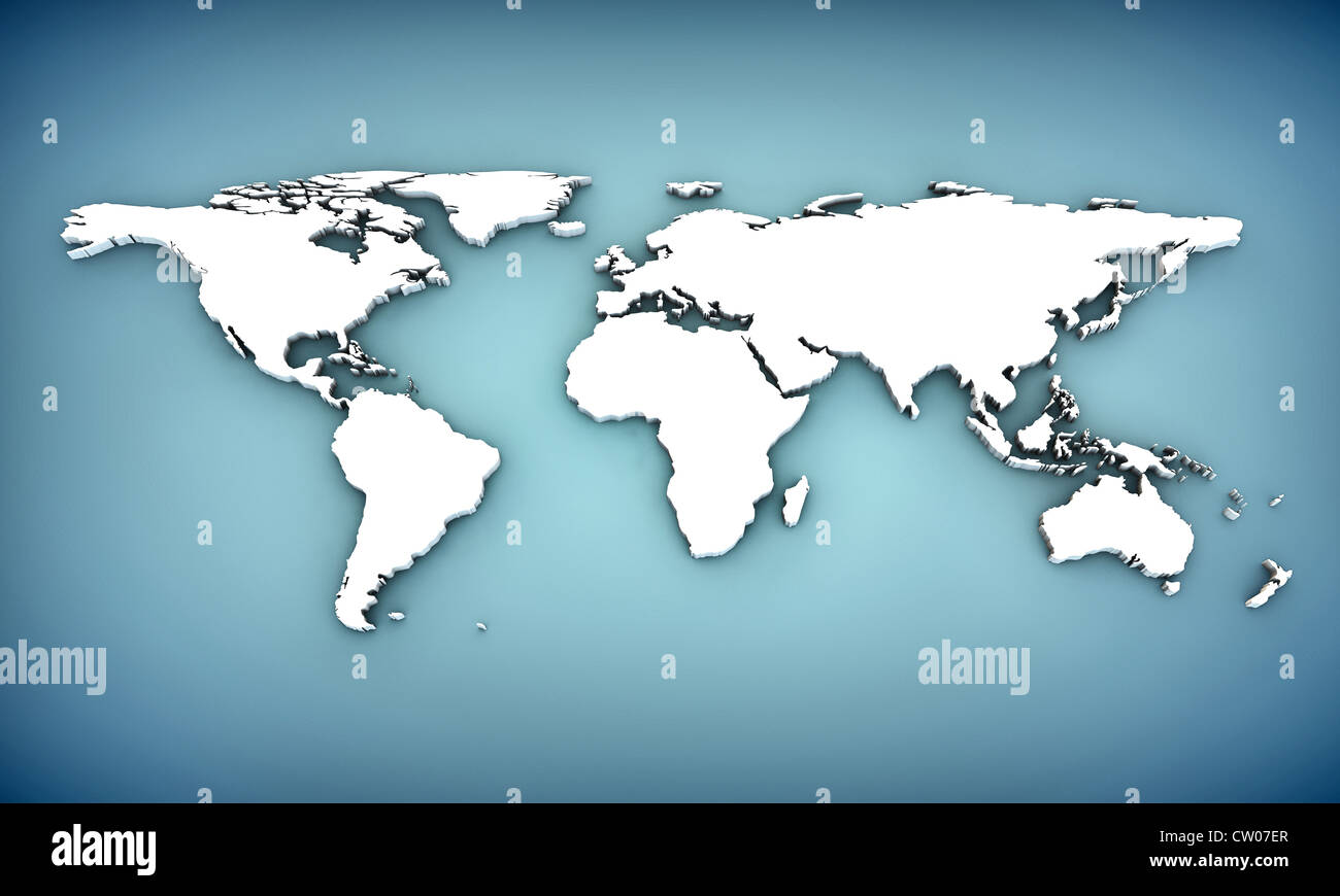 3d world map with extruded continents Stock Photo - Alamy