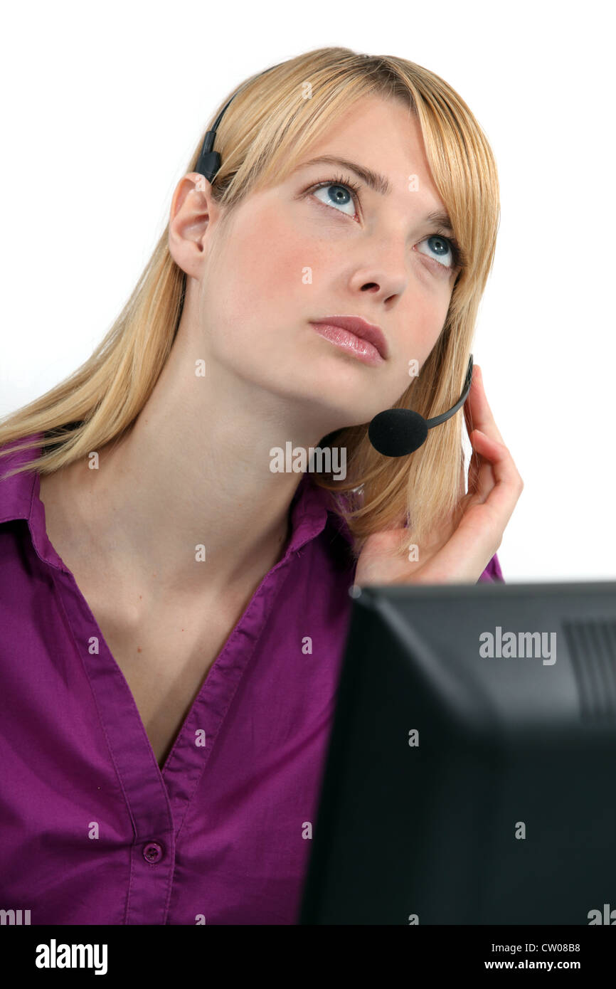 Blonde telephone operator Stock Photo - Alamy