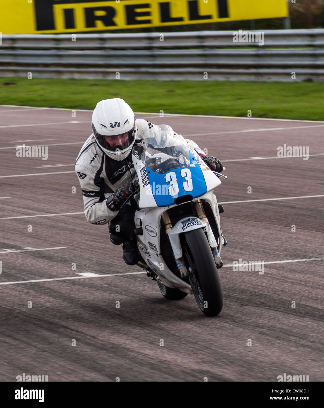 motorbike racer at thruxton concentrating hard so to win the race Stock ...