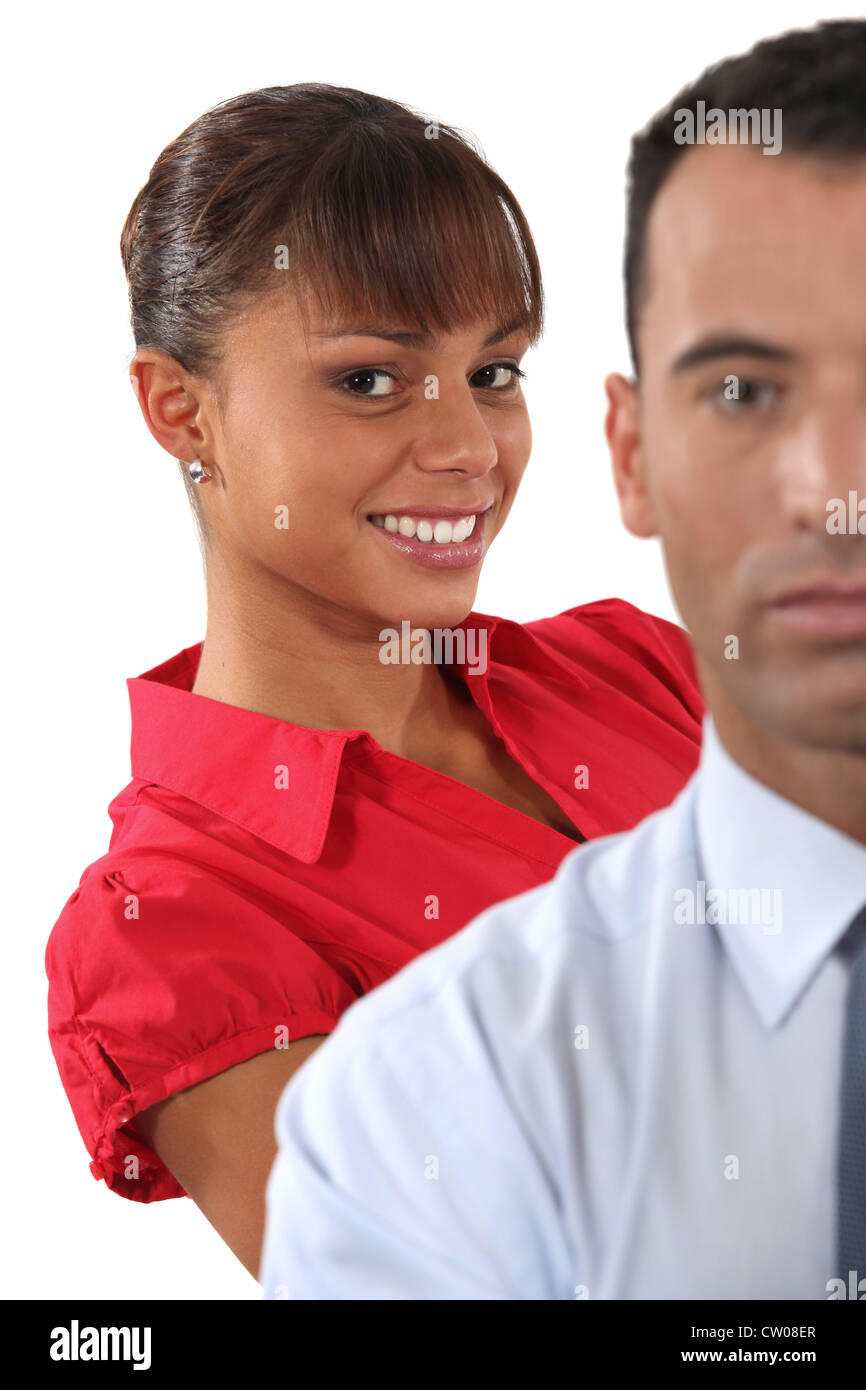 Businesswoman getting the upper-hand Stock Photo - Alamy