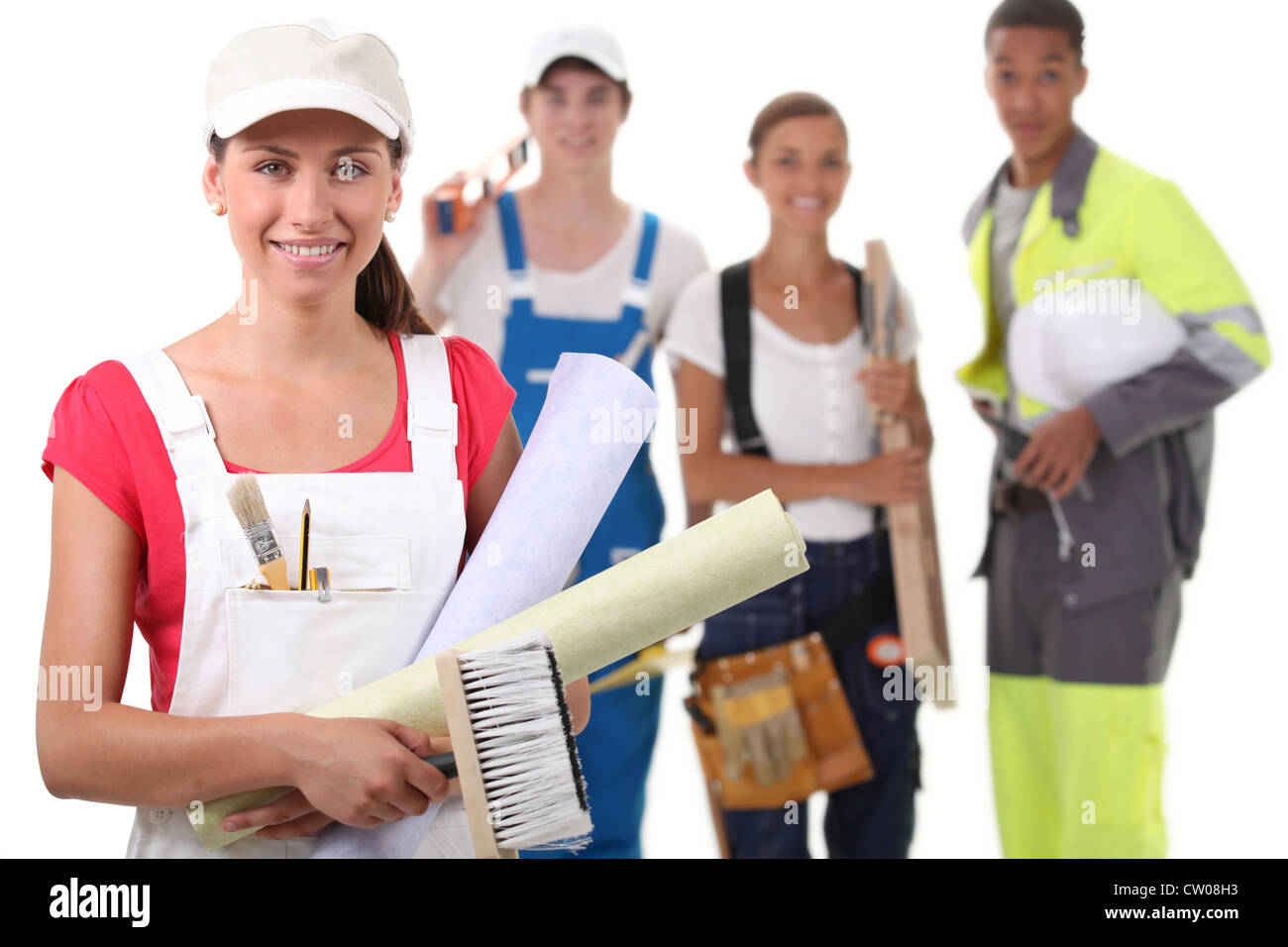Four people from different trades Stock Photo - Alamy