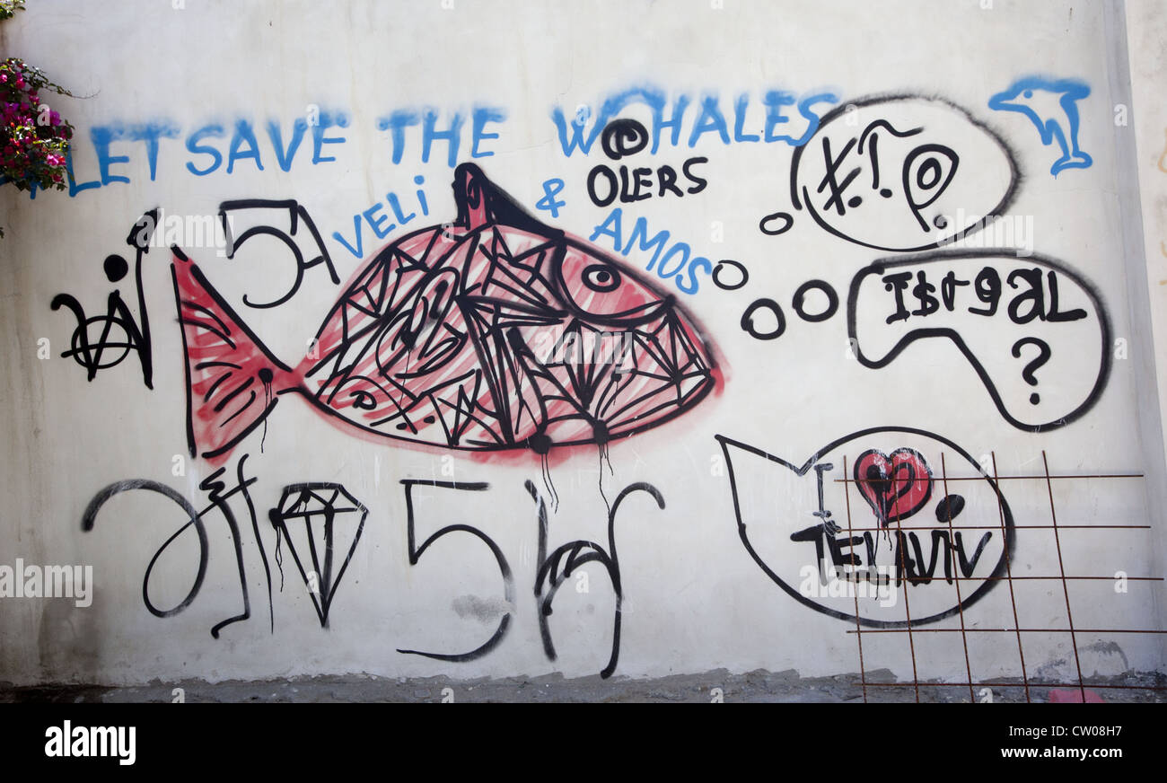 Save the whales graffiti mural in Tel Aviv, Israel Stock Photo - Alamy