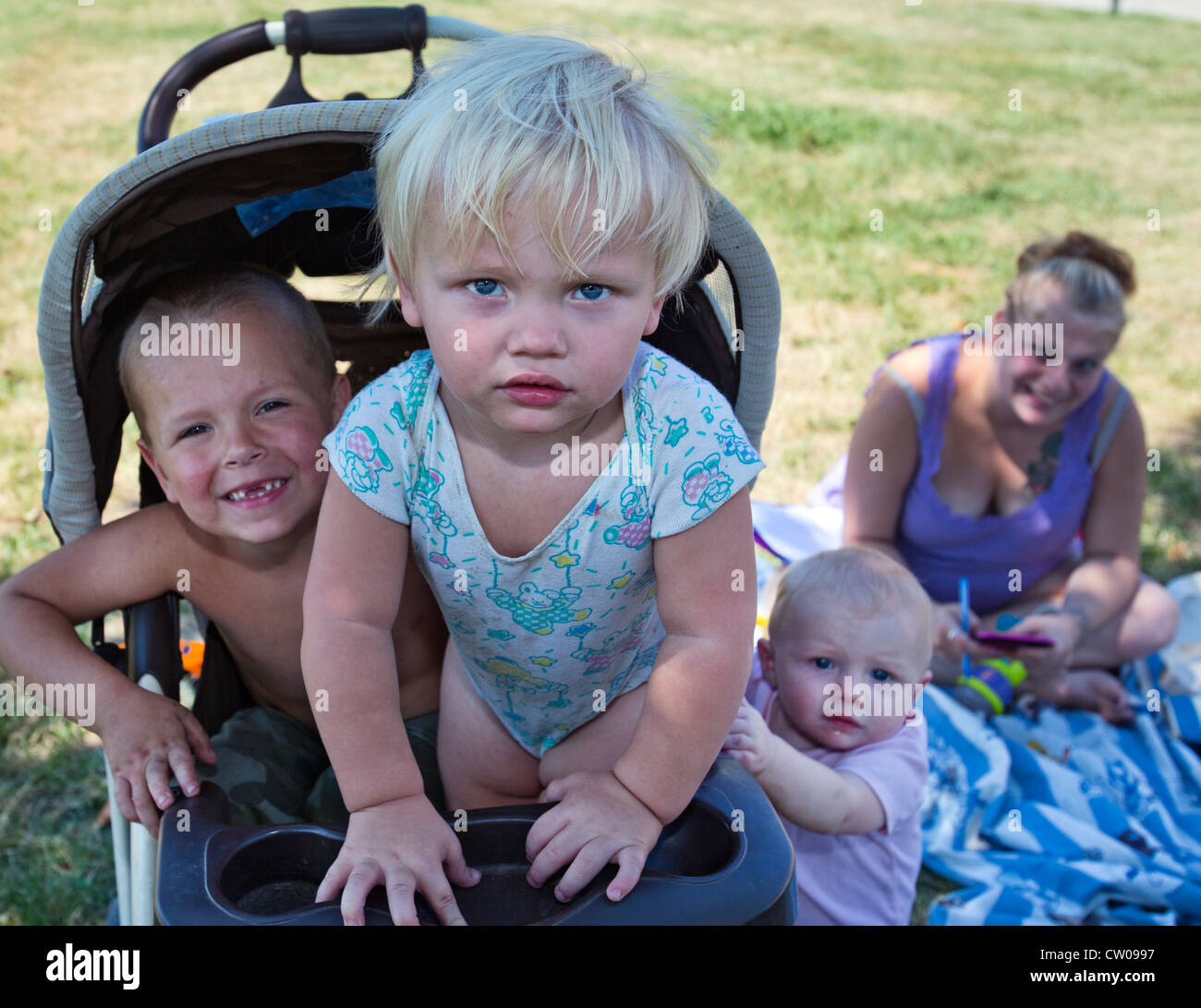 Detroit, Michigan - Three children and their mother on a hot summer day ...