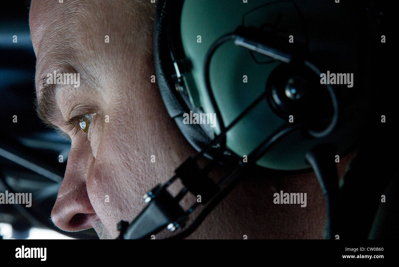 A boom operator with the 465th air refueling squadron hi-res stock ...