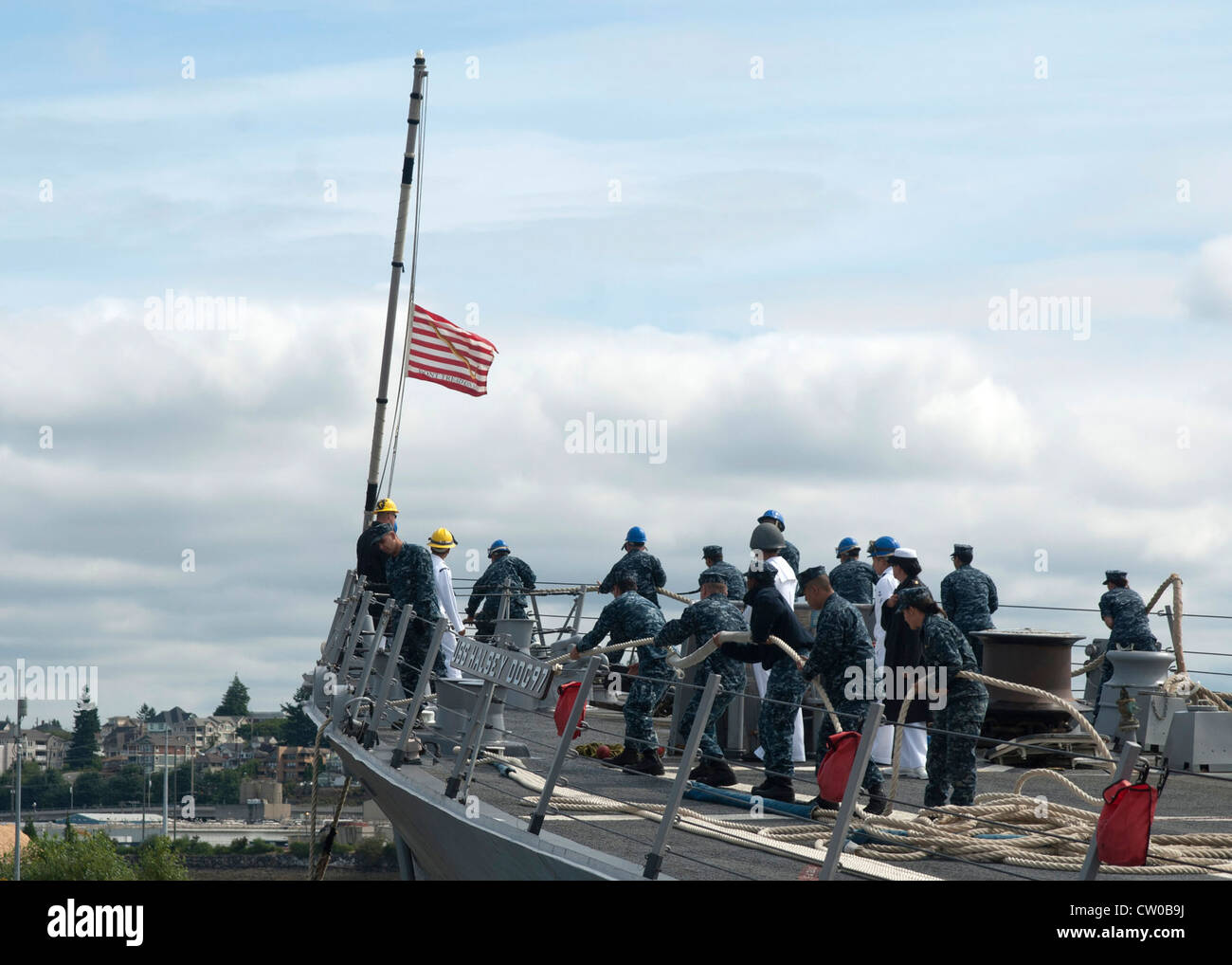 Sailors assigned to the guided-missile destroyer USS Halsey (DDG 97 ...