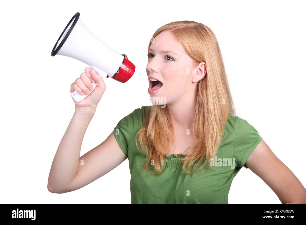 Young woman with a loudspeaker Stock Photo - Alamy