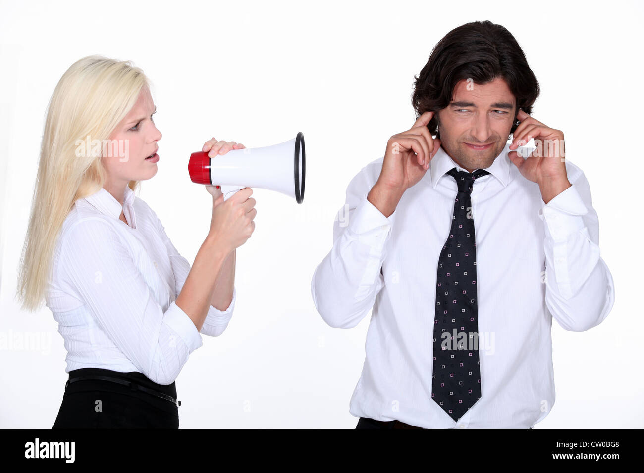 Female speaking megaphone to crowd hi-res stock photography and images ...