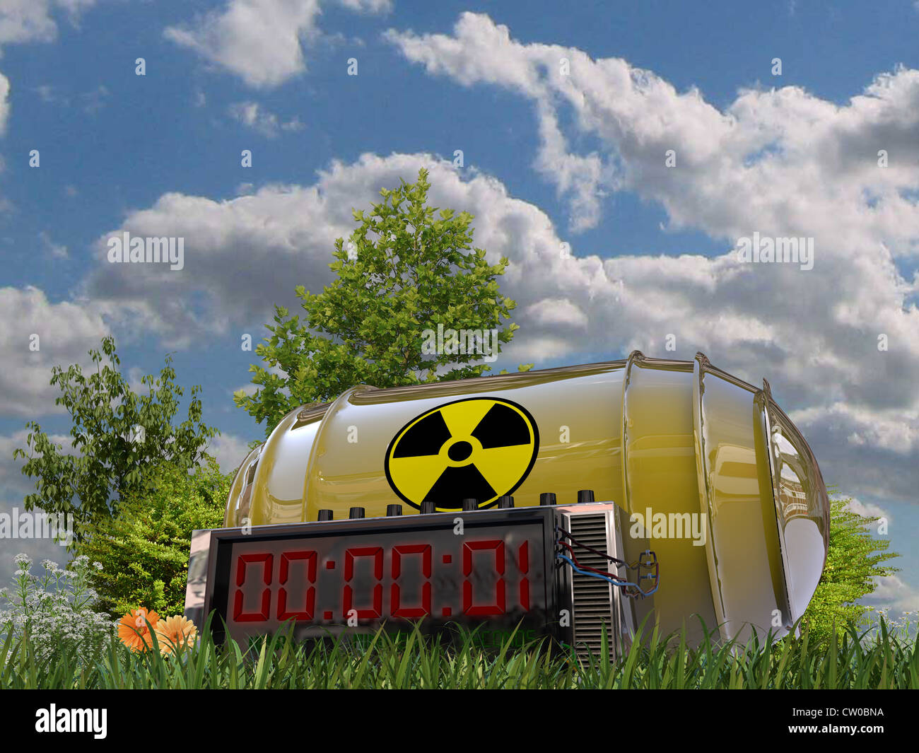 bomb with digital timer on green grass Stock Photo - Alamy