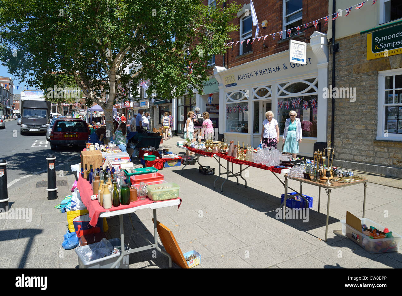 Street antique market, South Street, Bridport, Dorset, England, United ...