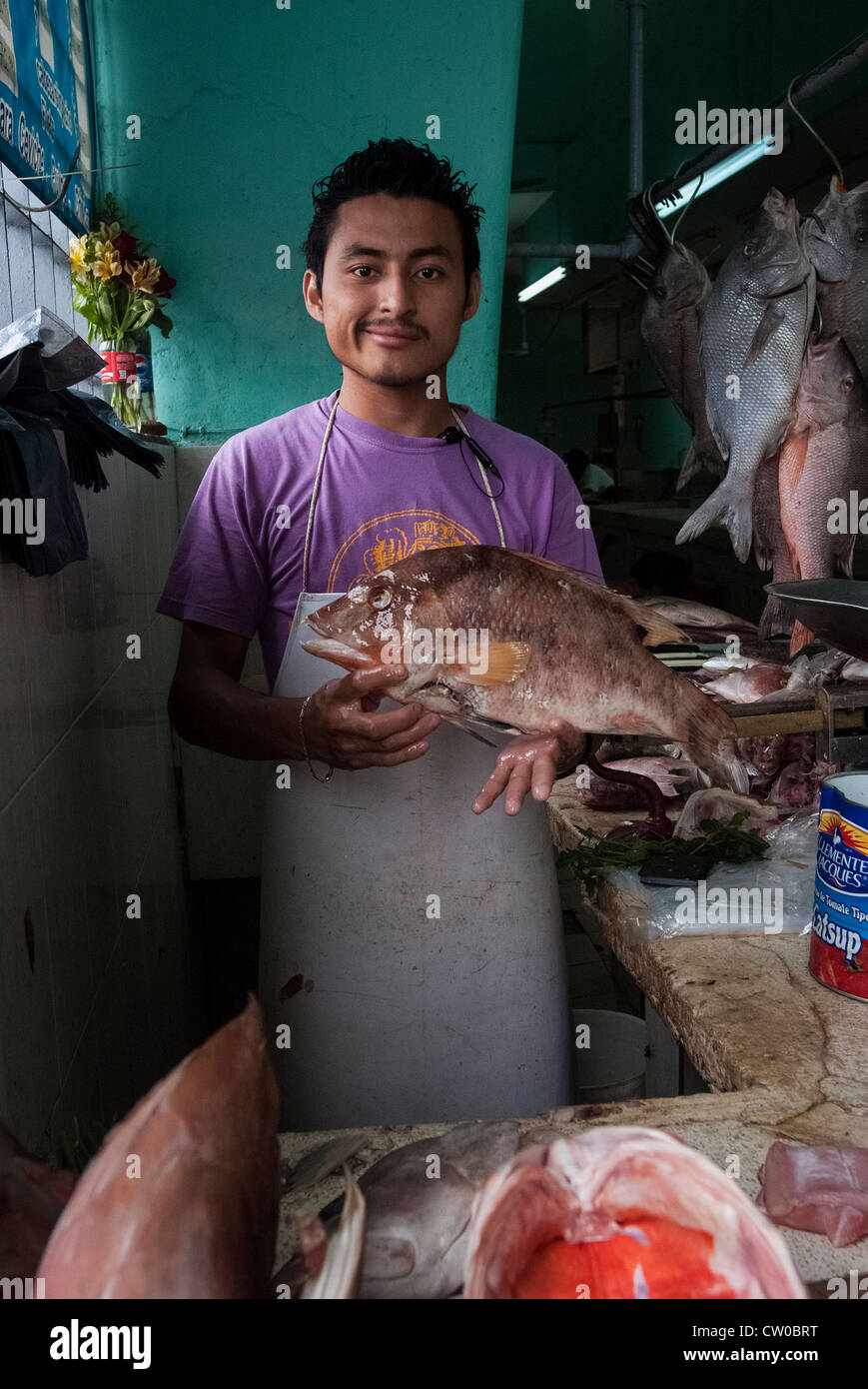 Man with fresh catch in fish market, Merida, Mexico Stock Photo - Alamy