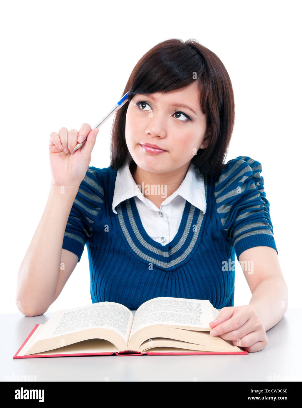 Cute female student thinking, portrait Stock Photo - Alamy
