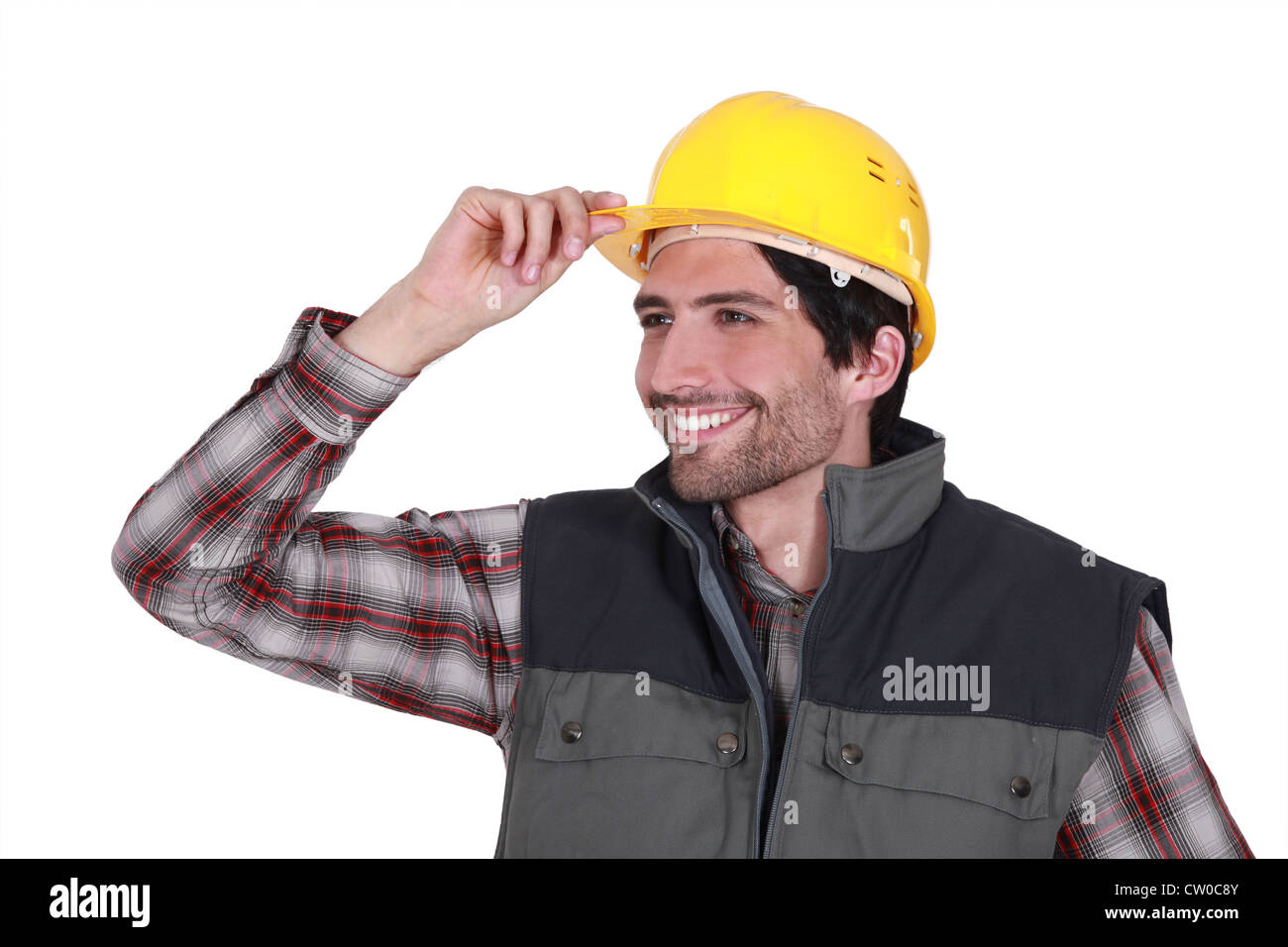 A construction worker saying hello Stock Photo - Alamy