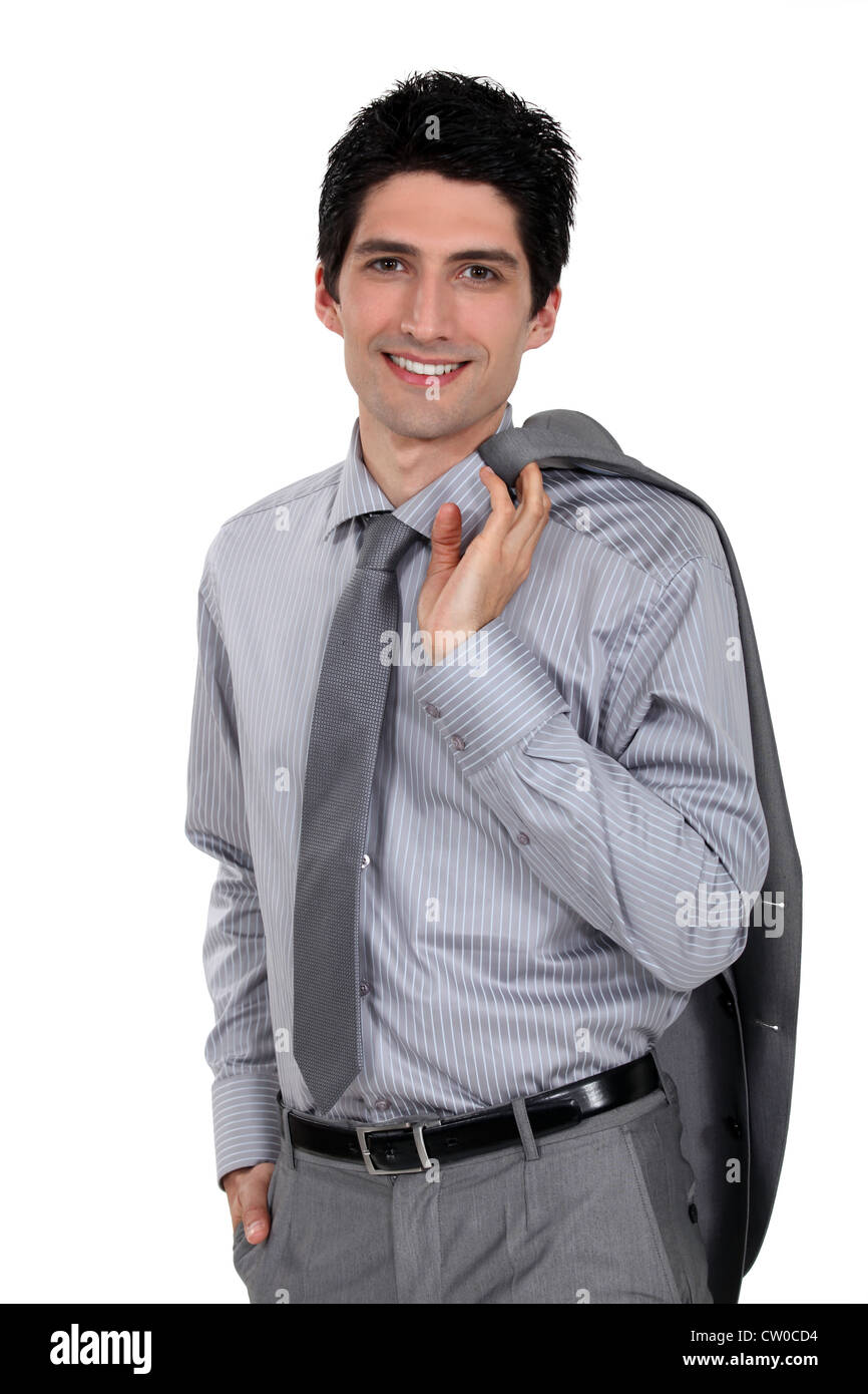 Man holding his suit jacket over his shoulder Stock Photo - Alamy