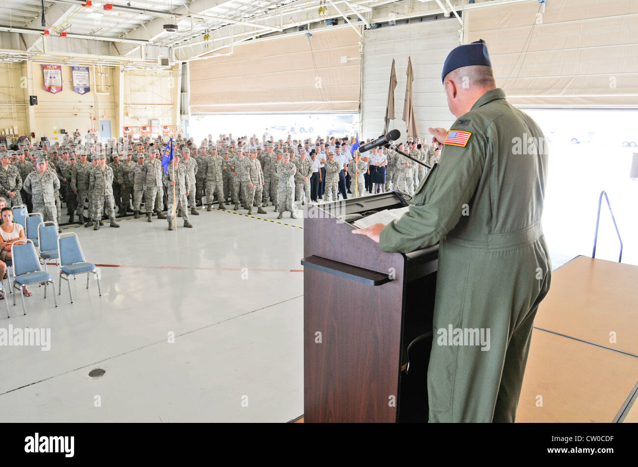 Colonel William Robertson addresses the wing at a Commanders Call ...