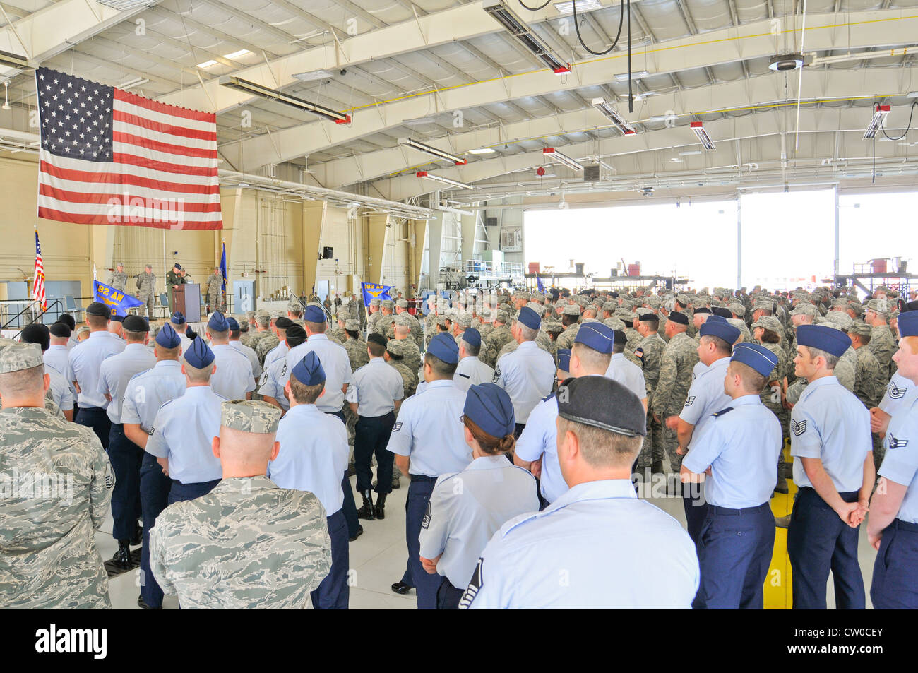Colonel William Robertson addresses the wing at a Commanders Call ...