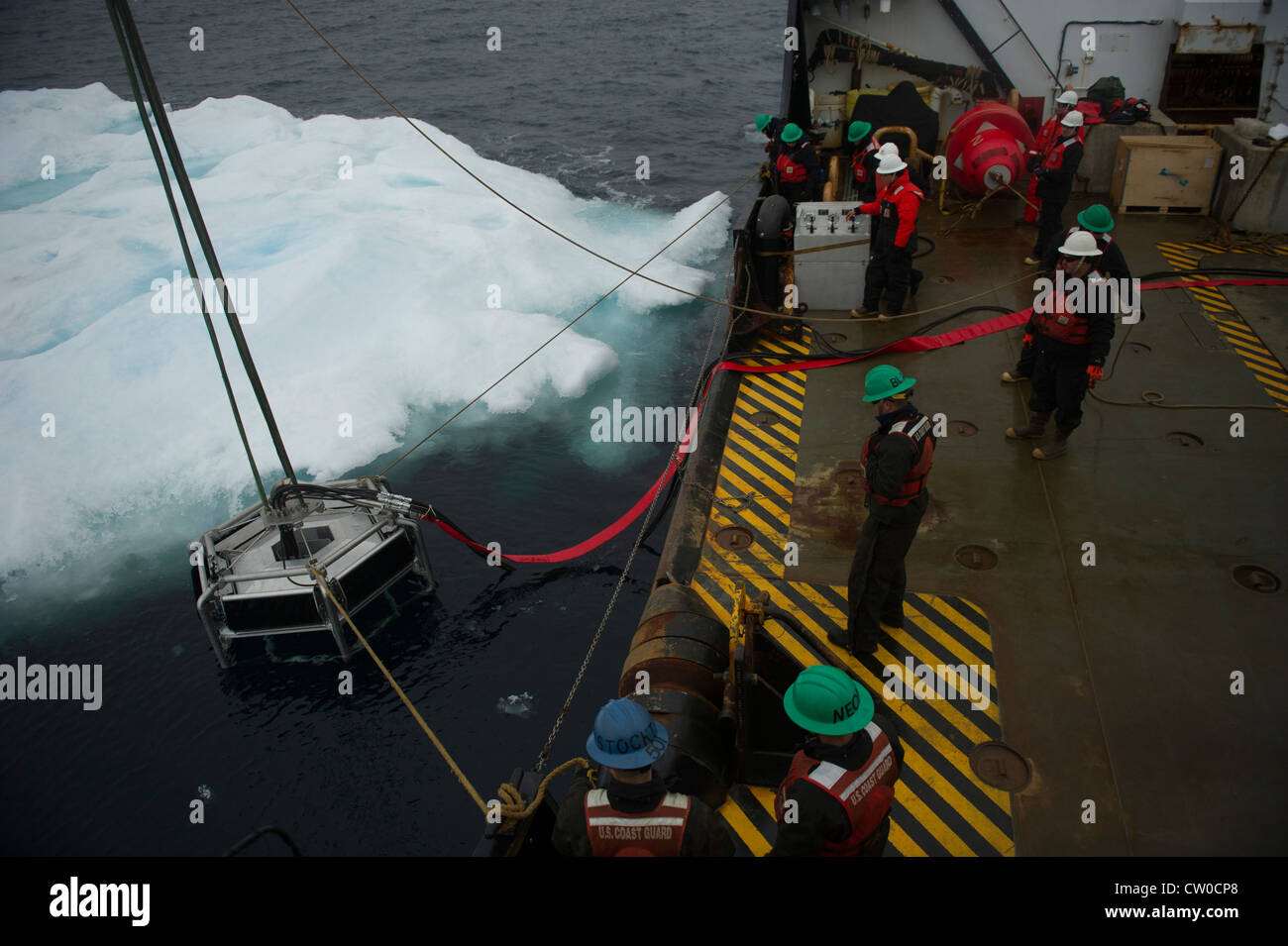 Coast Guard personnel aboard the Coast Guard Cutter Sycamore set a ...