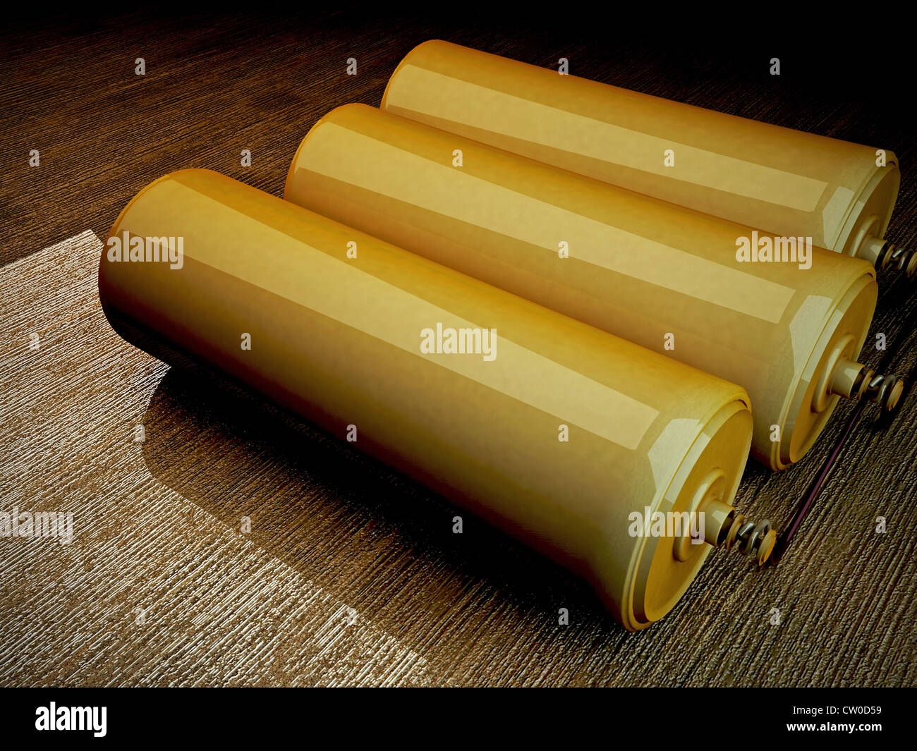 batteries on wooden table Stock Photo - Alamy