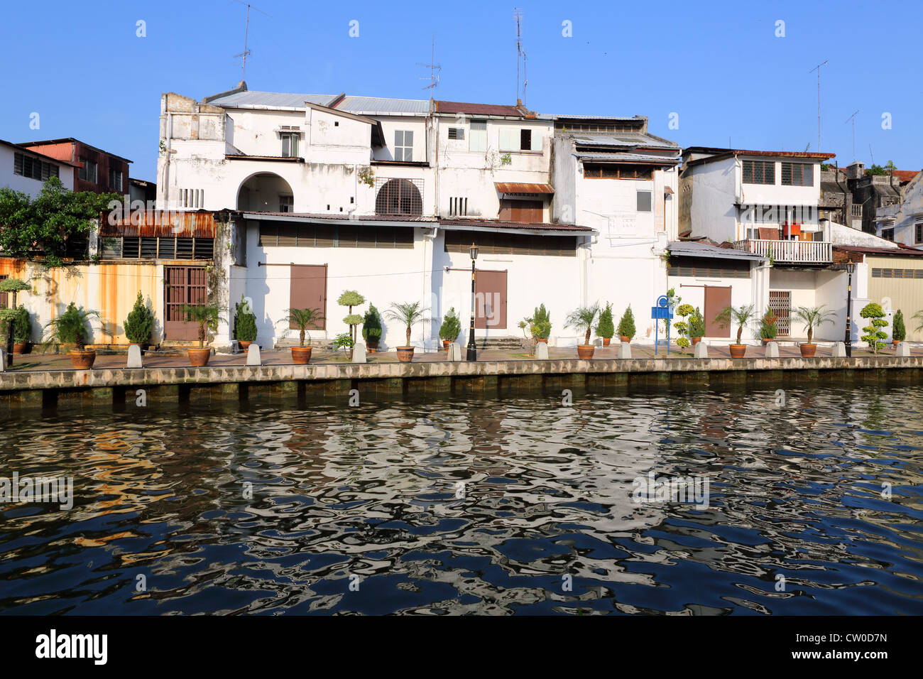 Old colonial heritage buildings on the Melaka River in Melaka Stock ...