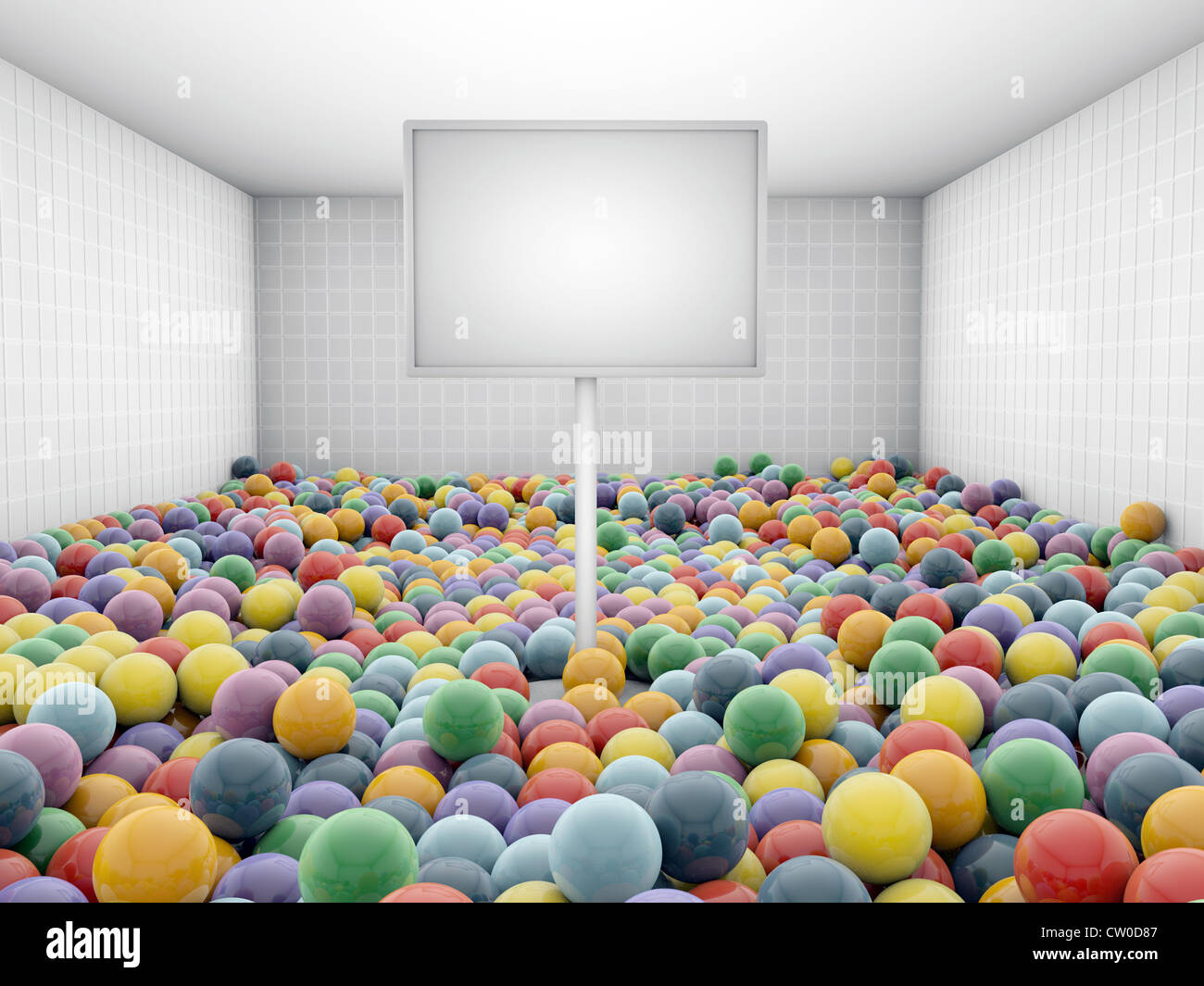 blank billboard in playground room with many balls around Stock Photo ...