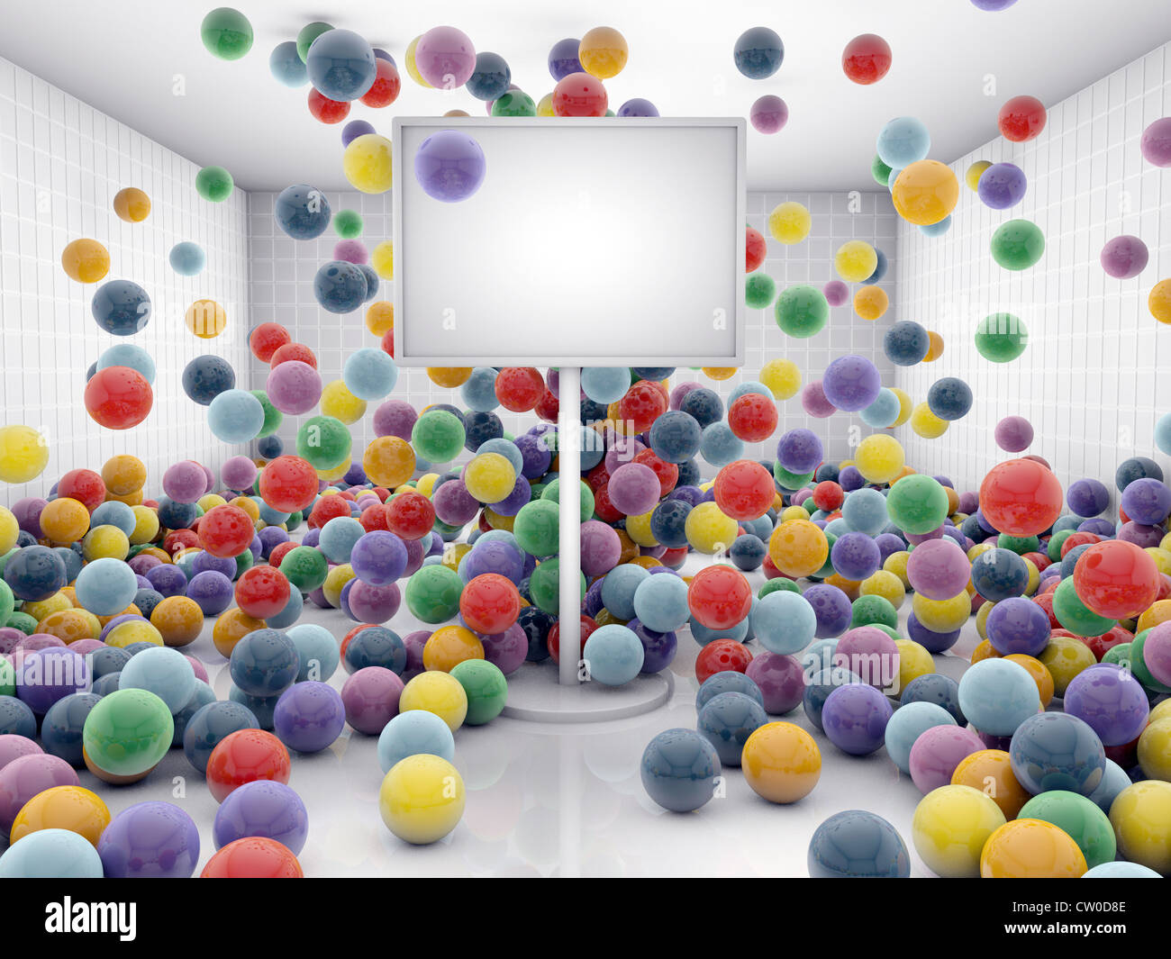 blank billboard in playground room with many balls around Stock Photo ...