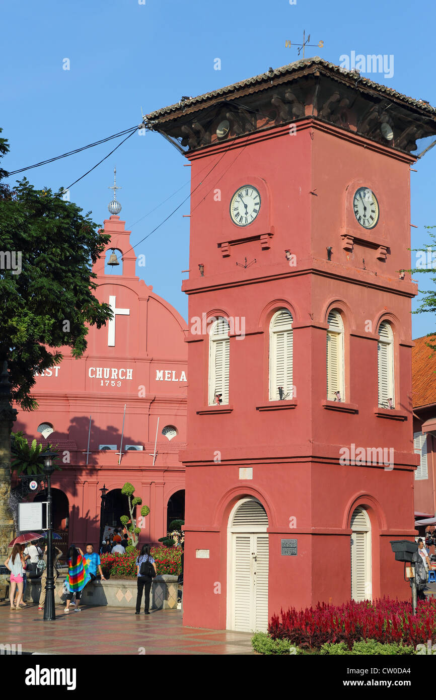 Melaka Clock Tower and Christ Church Stock Photo - Alamy