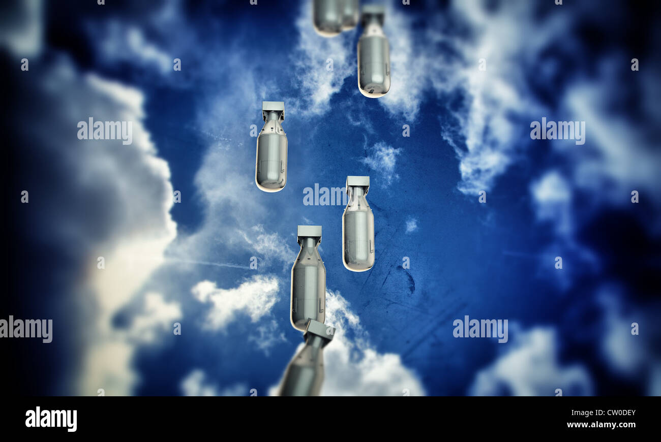 bombs falling from blue sky Stock Photo - Alamy