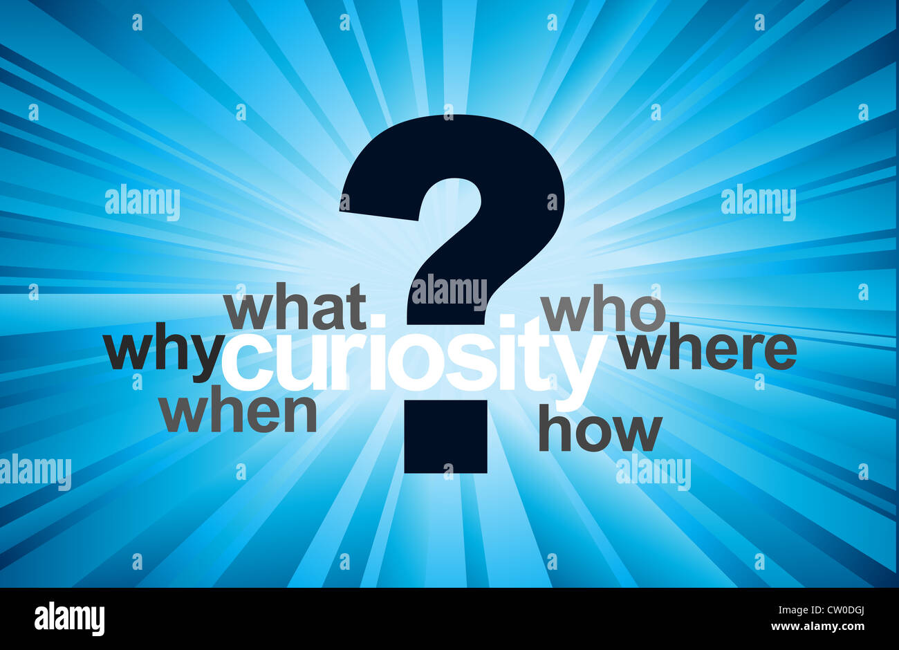 Curiosity concept with question mark and 5W 1H questions, in blue Stock Photo - Alamy