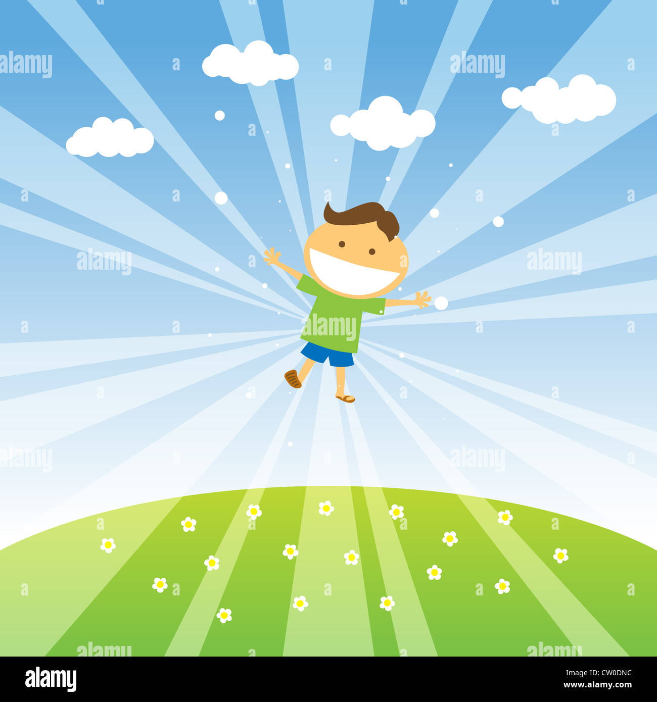 Smiling boy jumping in the blue sky of spring Stock Photo - Alamy
