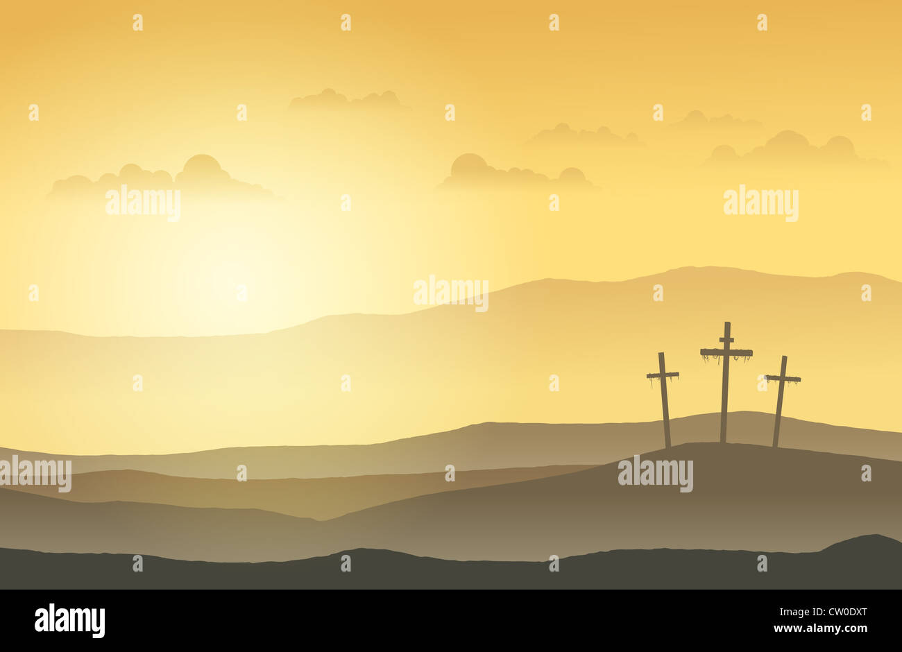 Three crucifixion cross standing on top of the hills Stock Photo - Alamy