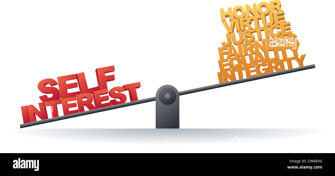 Scale favoring self interest rather than personal values Stock Photo ...