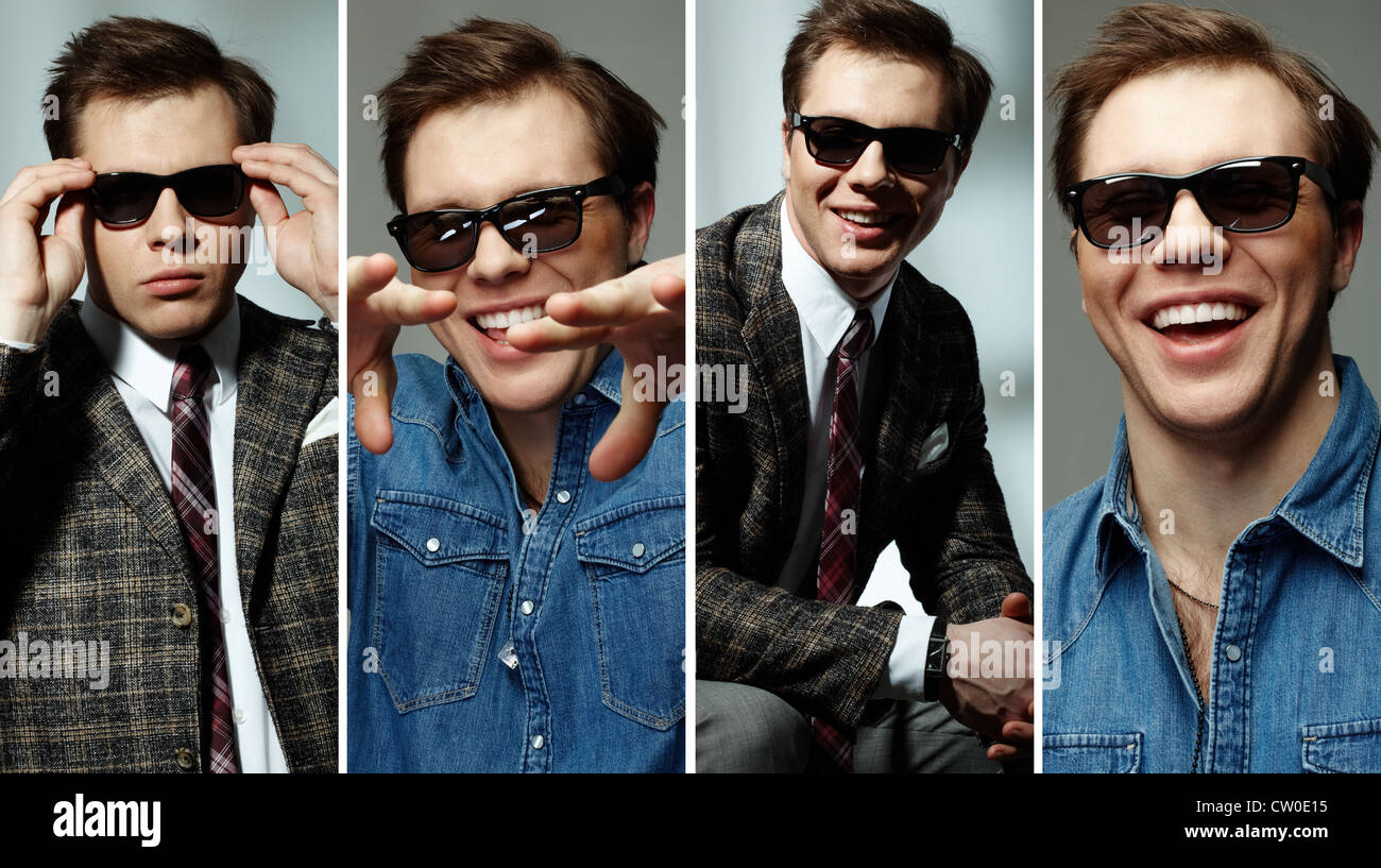 Collage of elegant man posing in front of camera Stock Photo - Alamy
