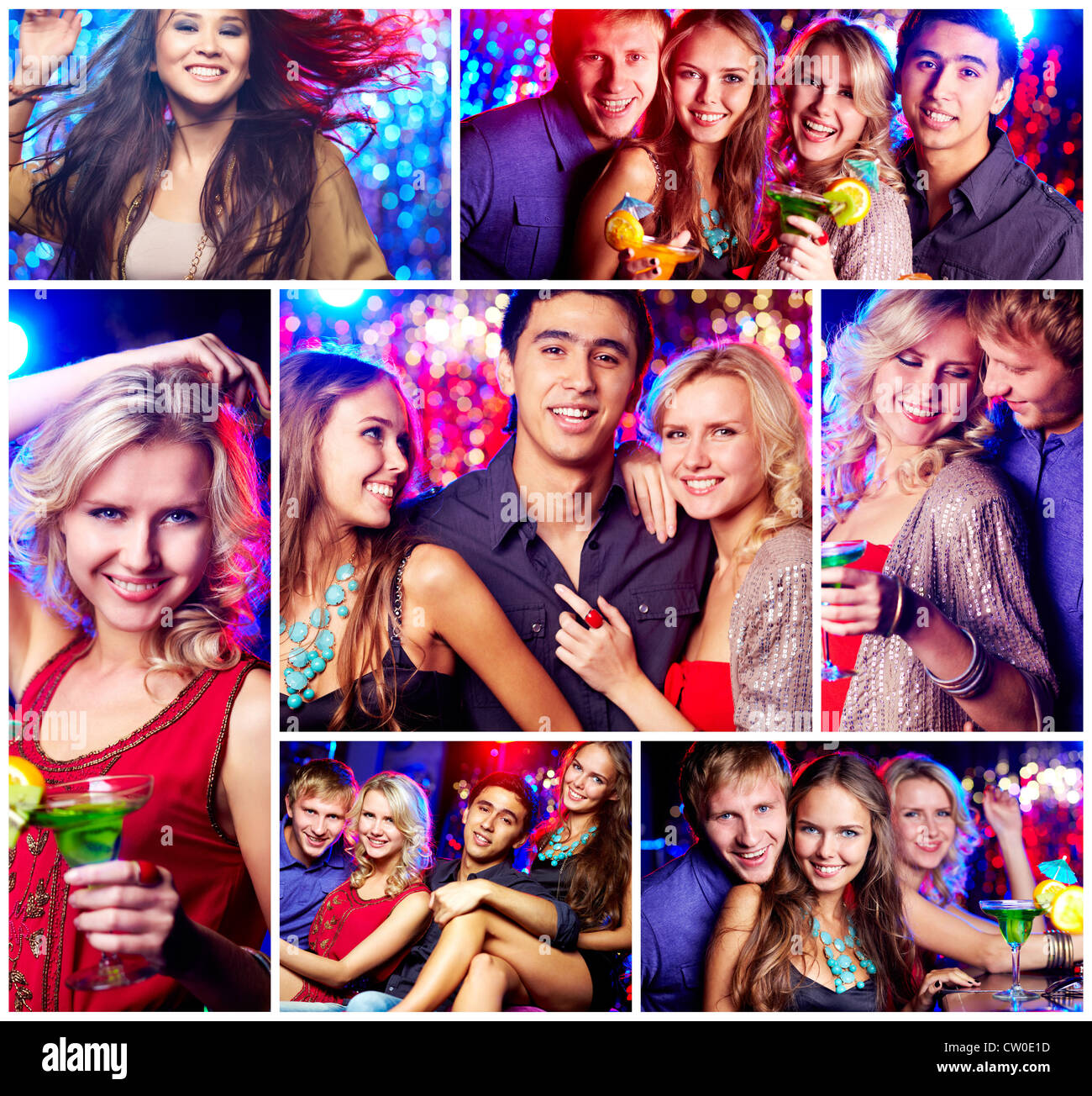 Collage of happy friends having party Stock Photo - Alamy