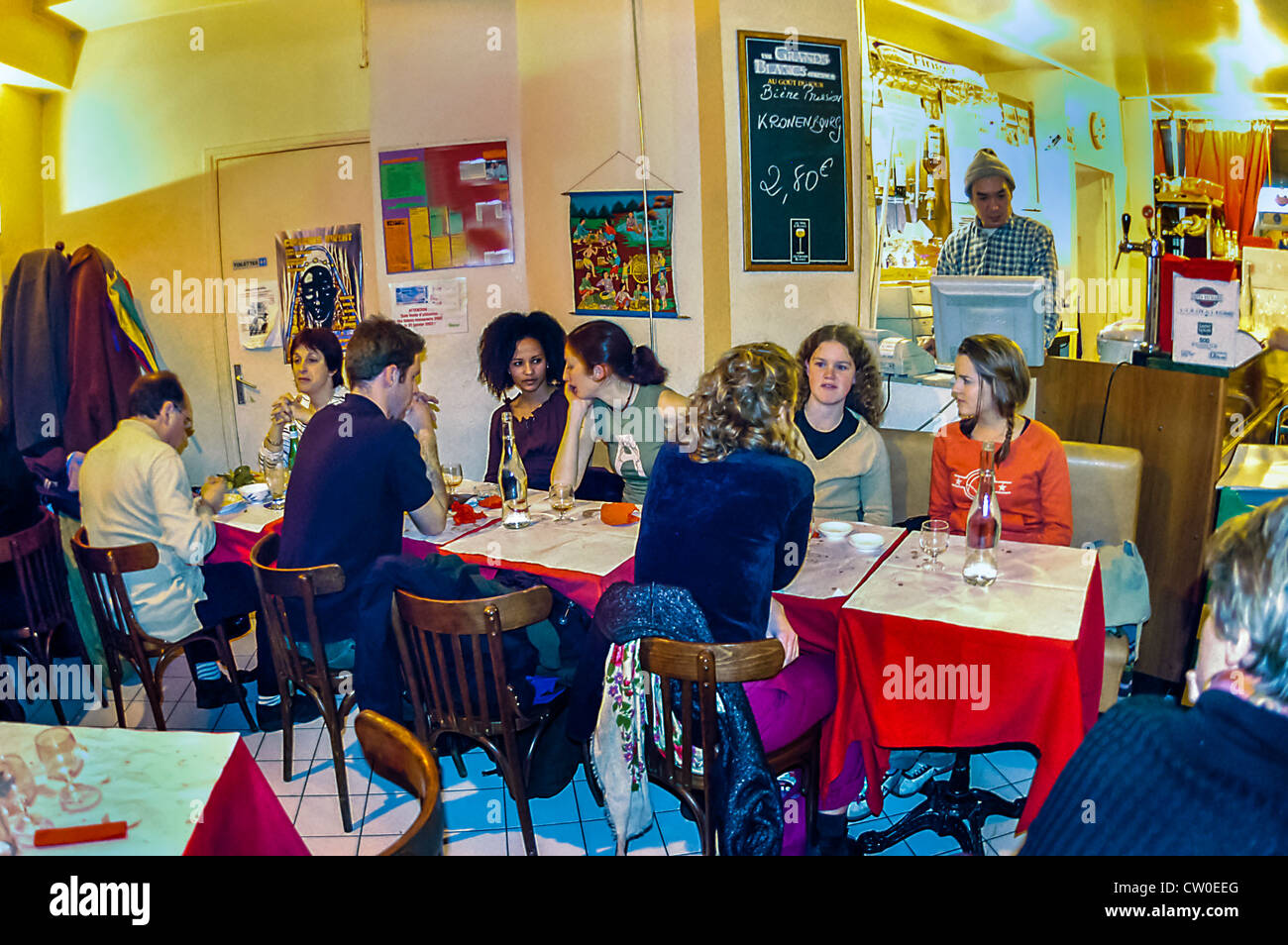 PARIS, France, Group Young Women dining, Sharing Meals at Table in ...