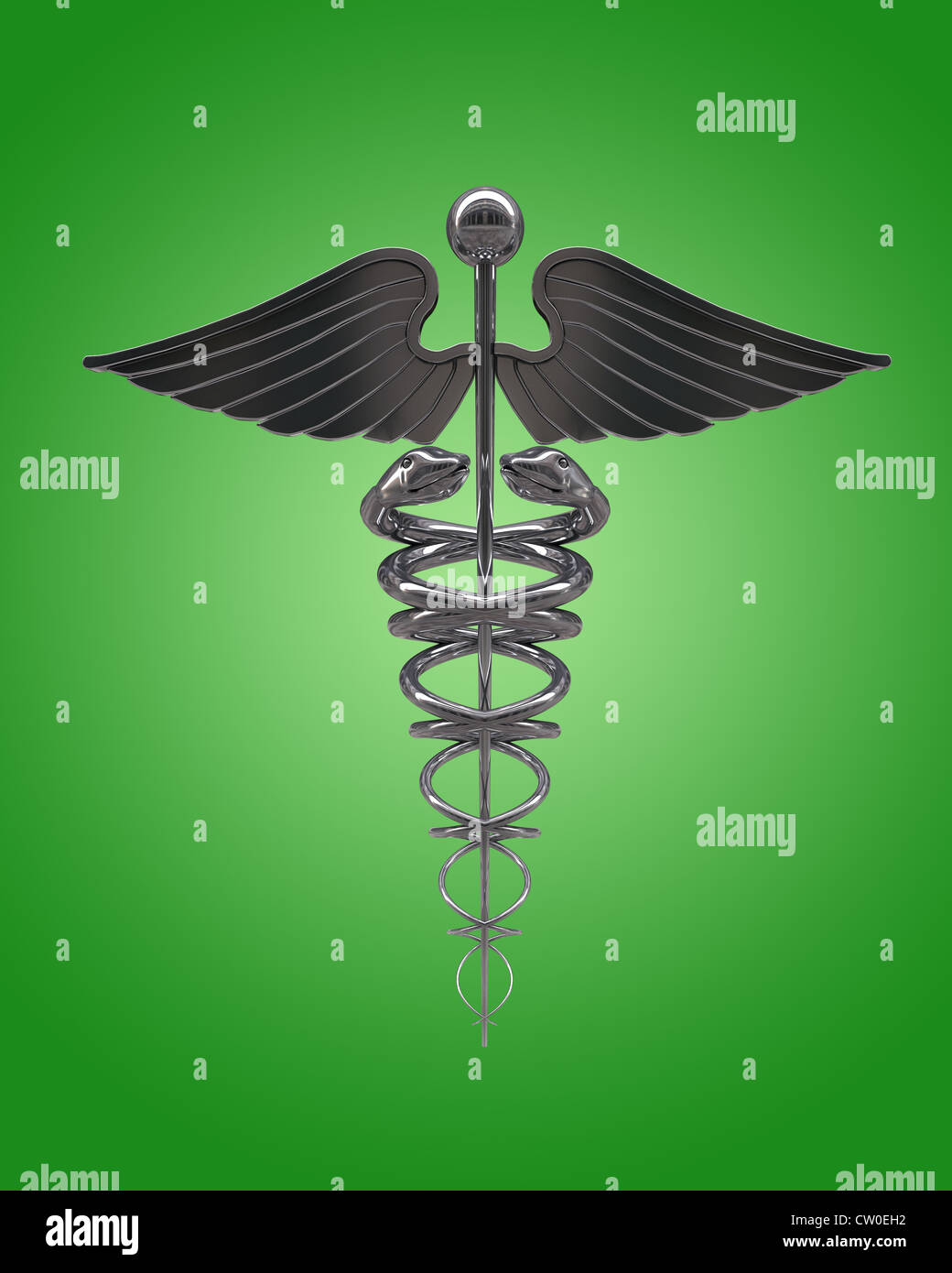 caduceus isolated on green background Stock Photo - Alamy
