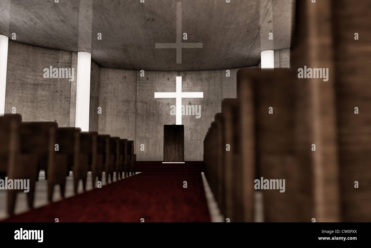 church interior with wooden benches Stock Photo - Alamy